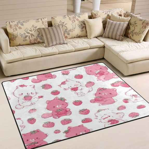 BZSMCE Vintage Area Rugs Pink Kitty Strawberry Creative Area For Home ...