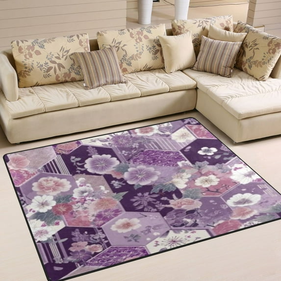 BZSMCE Vintage Area Rugs Purple Hexagon Floral Creative Area For Home ...