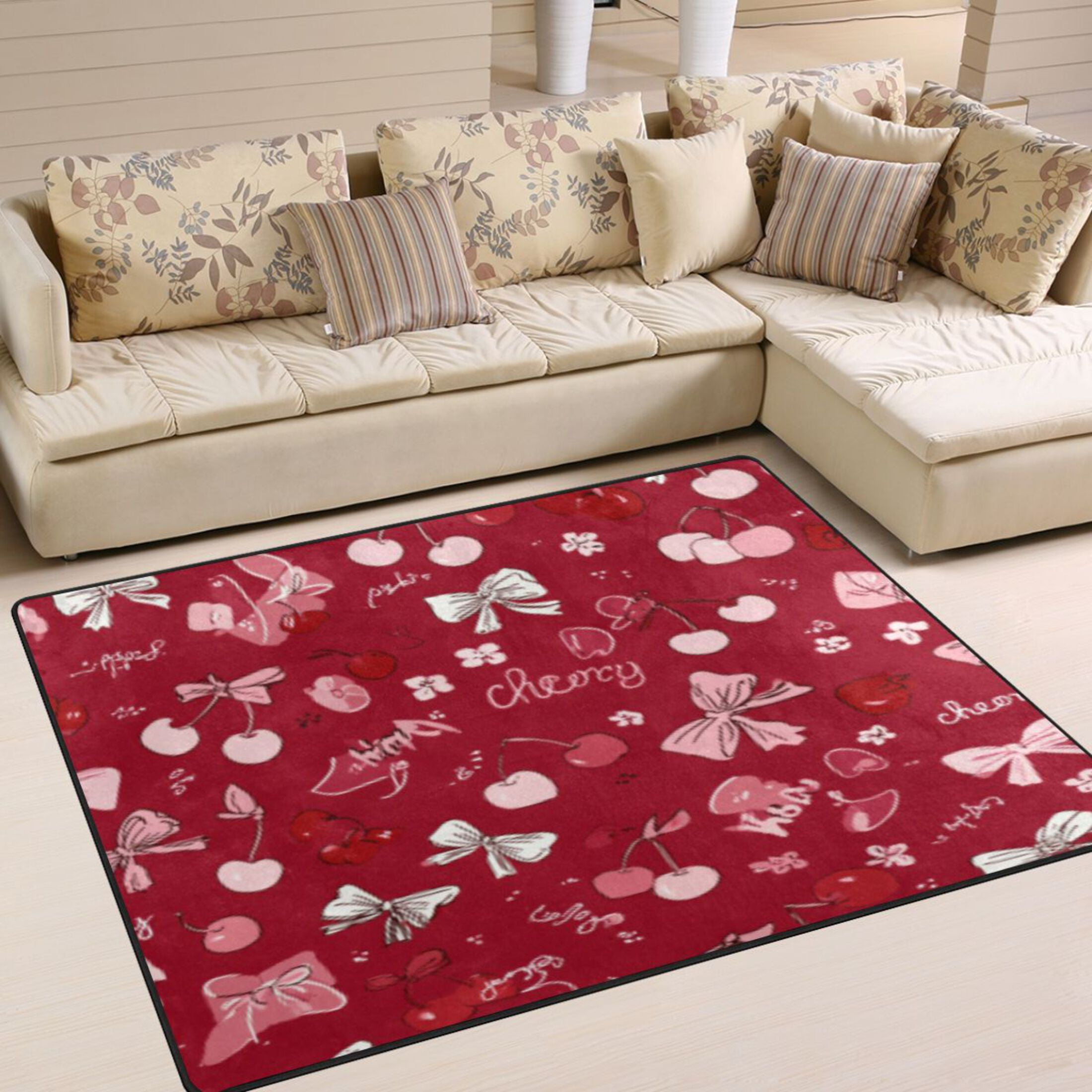 BZSMCE Vintage Area Rugs Red Cherry Bow Charming Delight Creative Area ...