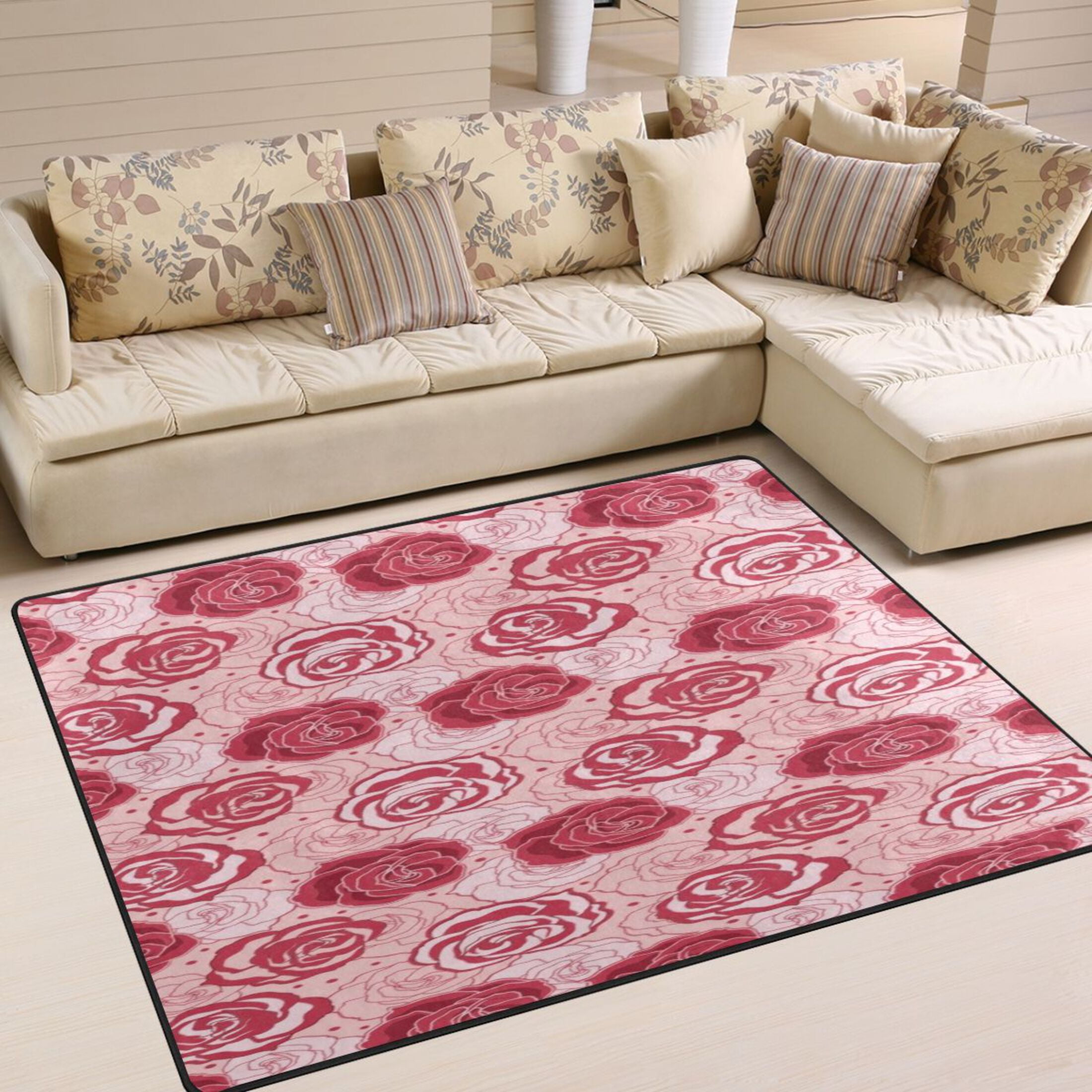 BZSMCE Vintage Area Rugs Red Rose Repeat Creative Area For Home ...