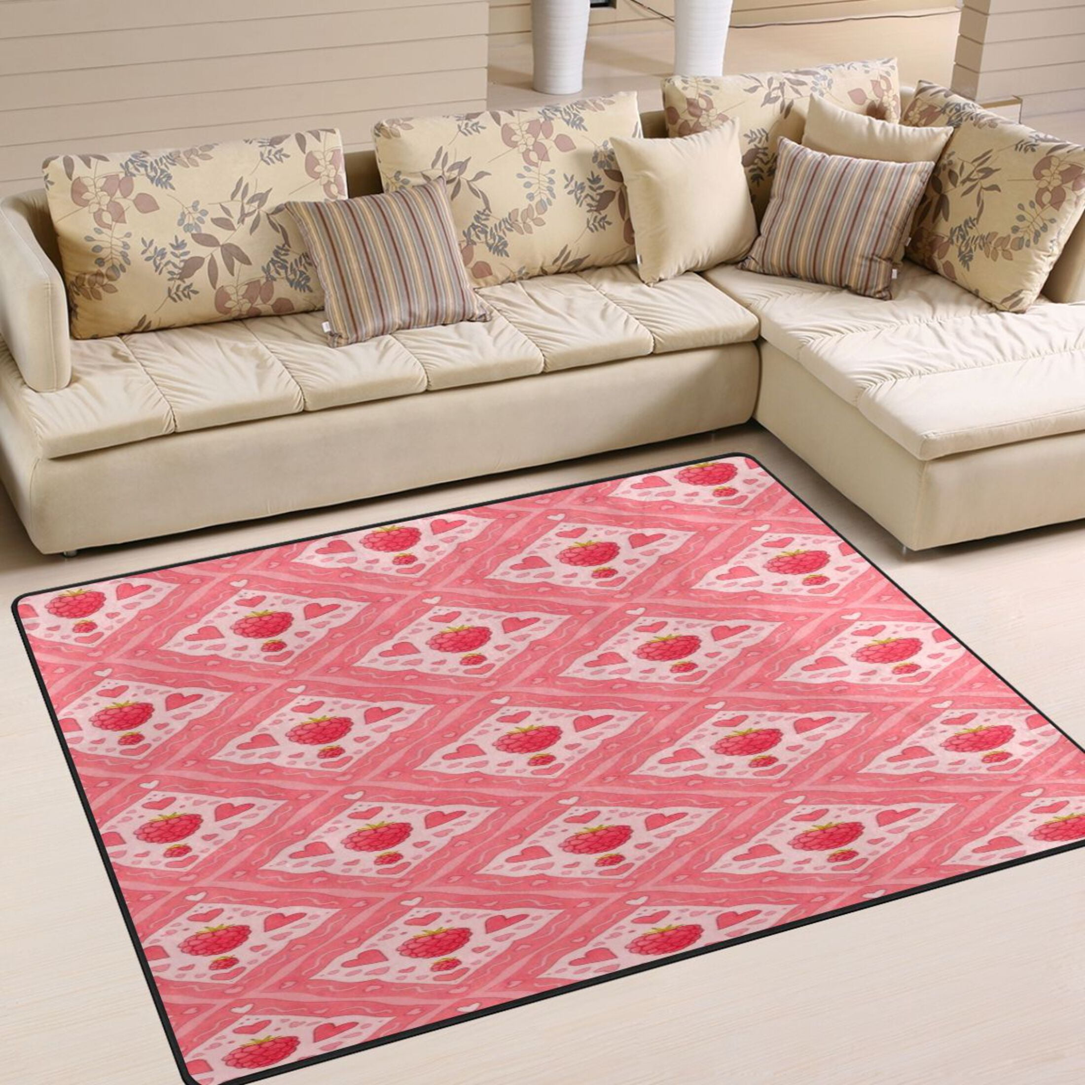 BZSMCE Vintage Area Rugs Retro Pink Heart Diamond Creative Area For ...