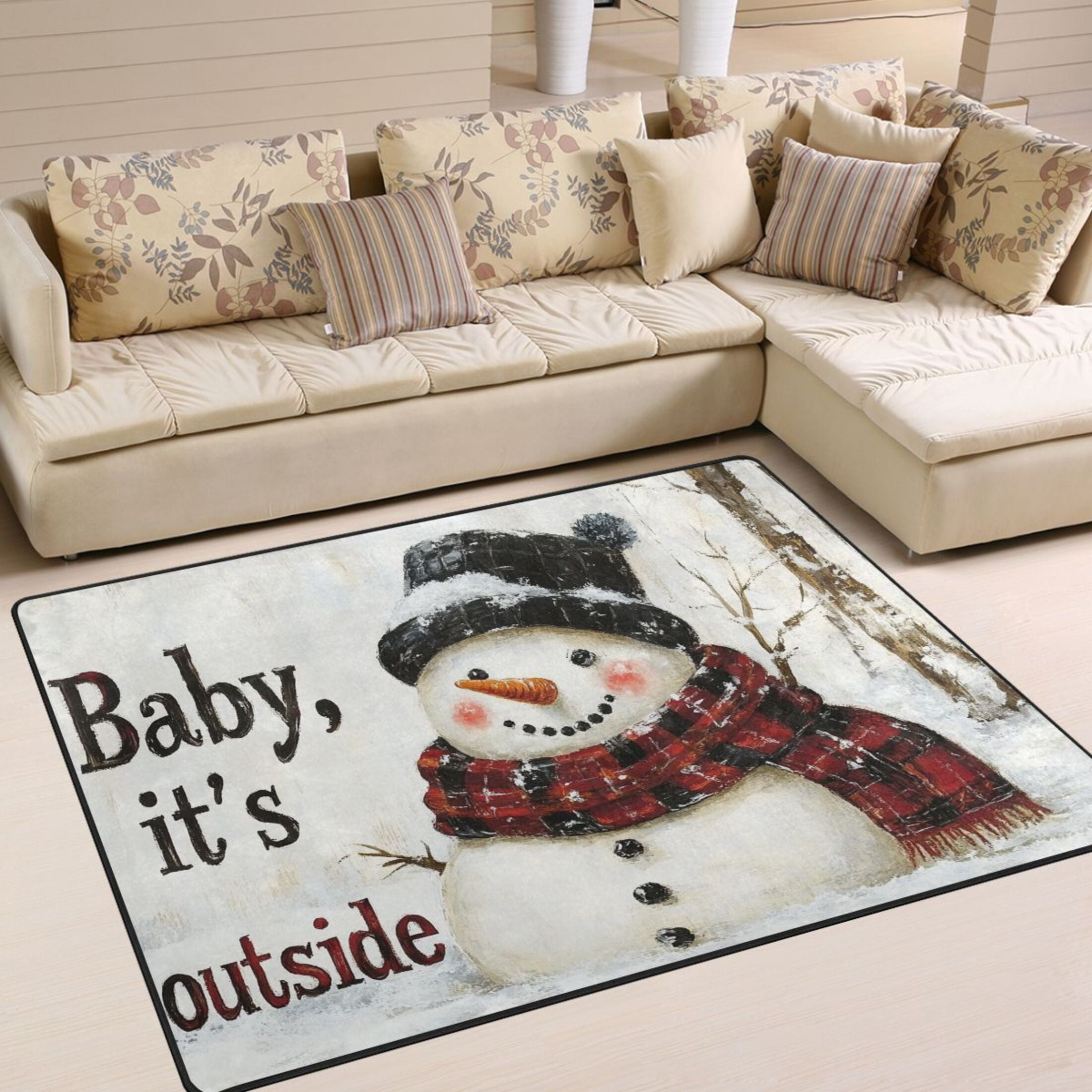 BZSMCE Vintage Area Rugs Snowman with The Words Creative Area For Home ...