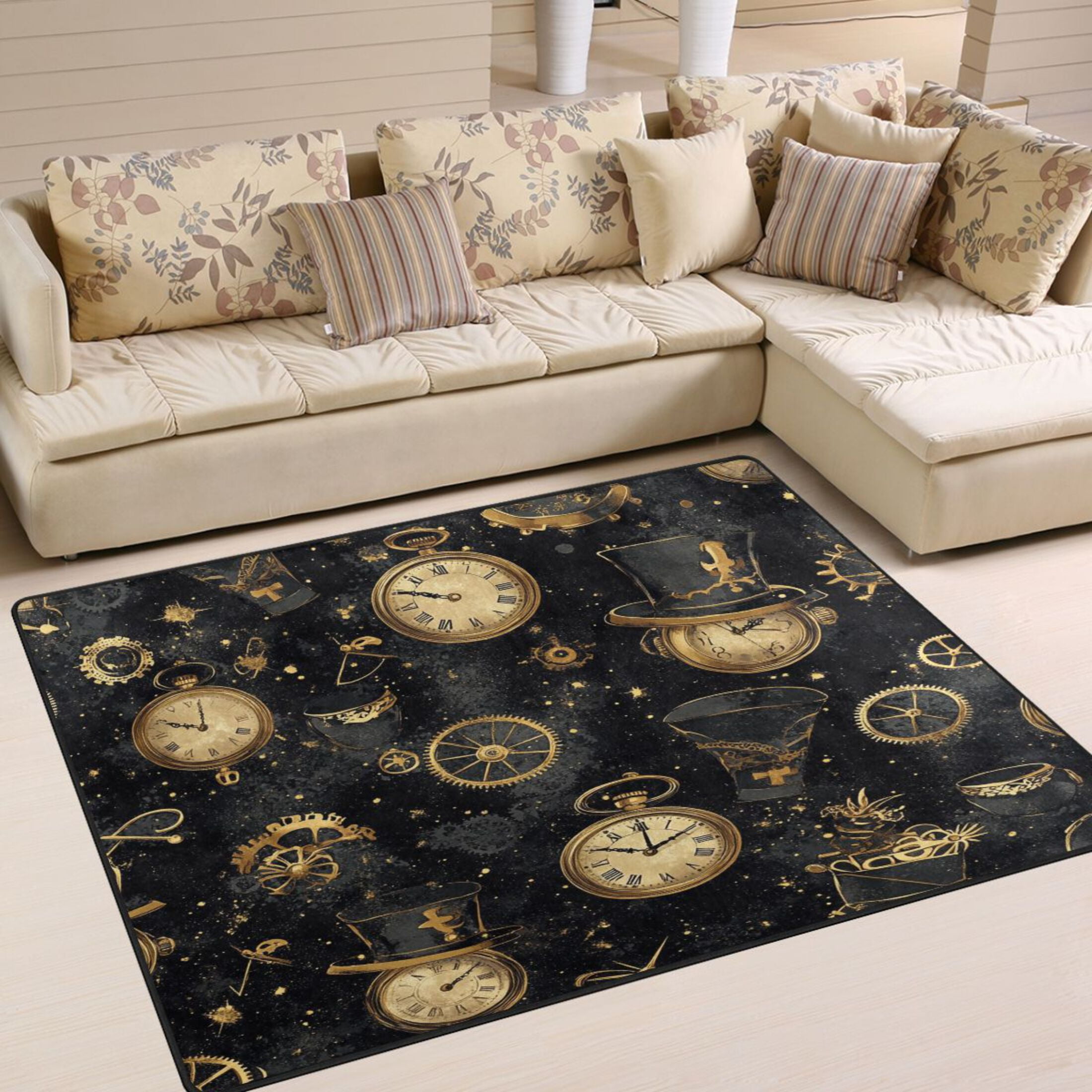 BZSMCE Vintage Area Rugs Steampunk Pocket Watches Creative Area For ...