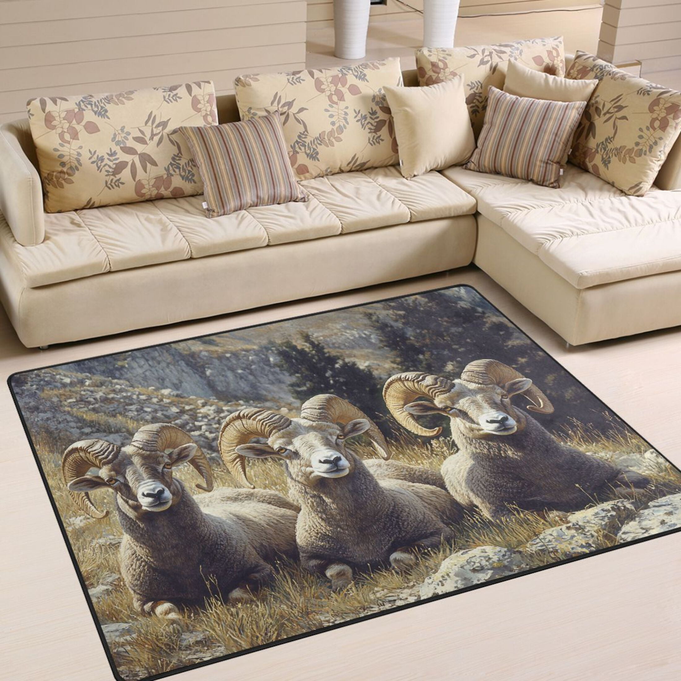 BZSMCE Vintage Area Rugs Three Bighorn Sheep Lying Creative Area For ...