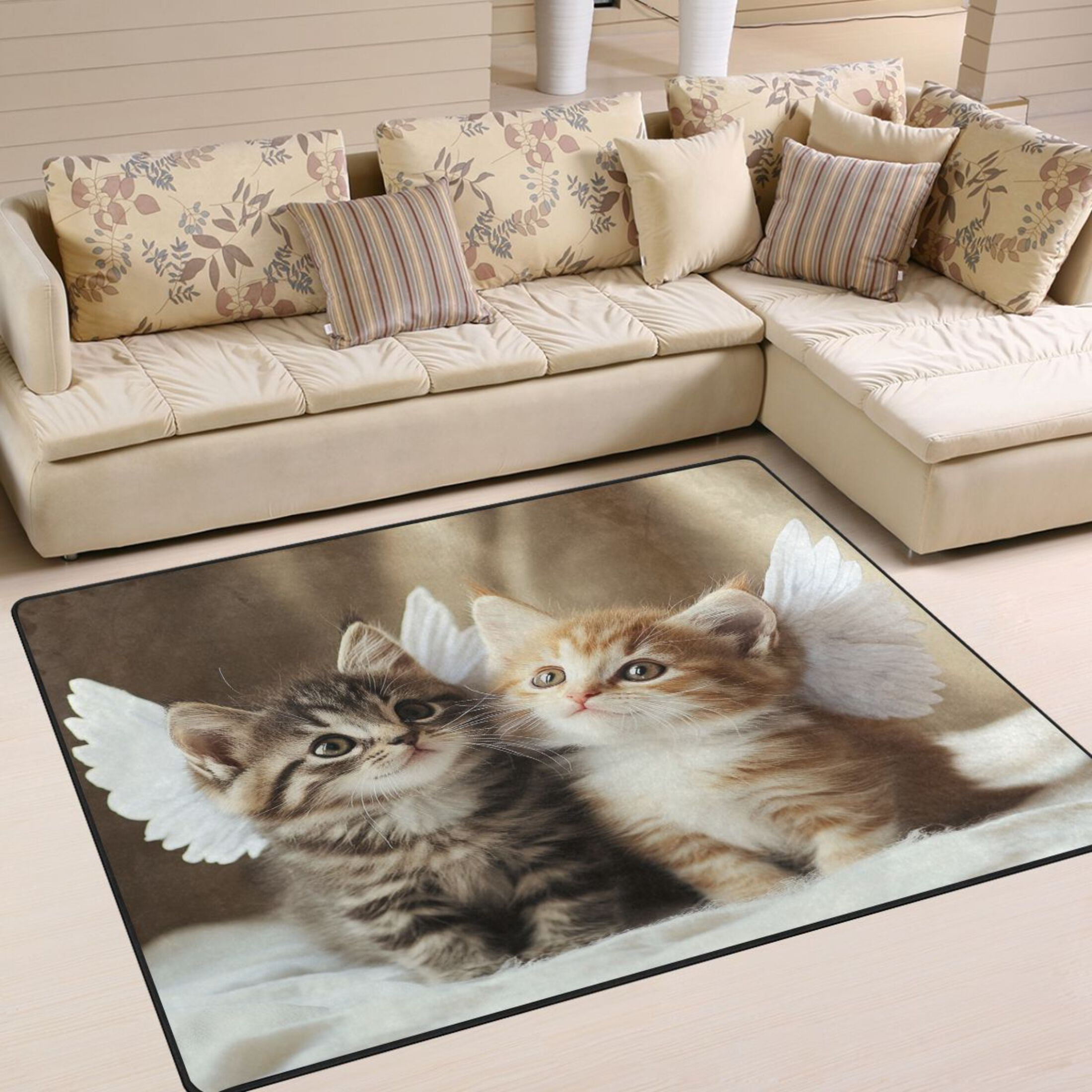 BZSMCE Vintage Area Rugs Two Cute Cats with Wings Creative Area For ...