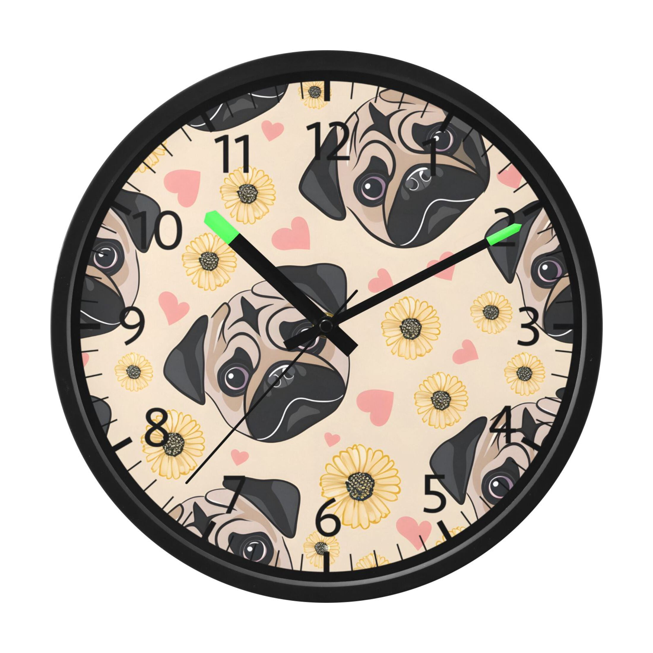 BZSMCE Voice Activated LED Night 12in Clock 12in Clock with Pug Faces ...