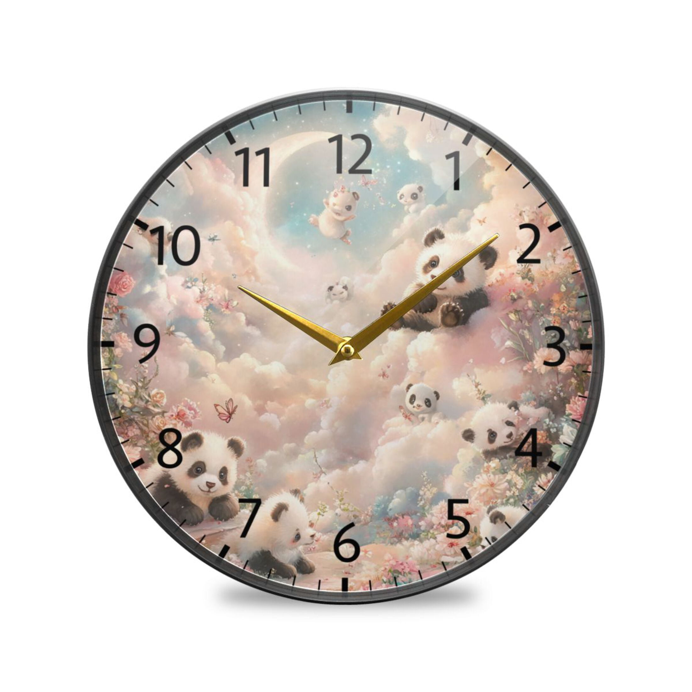 BZSMCE Wall Clock Acrylic Size：9.5*9.5in/11.9*11.9in Dreamy Panda ...