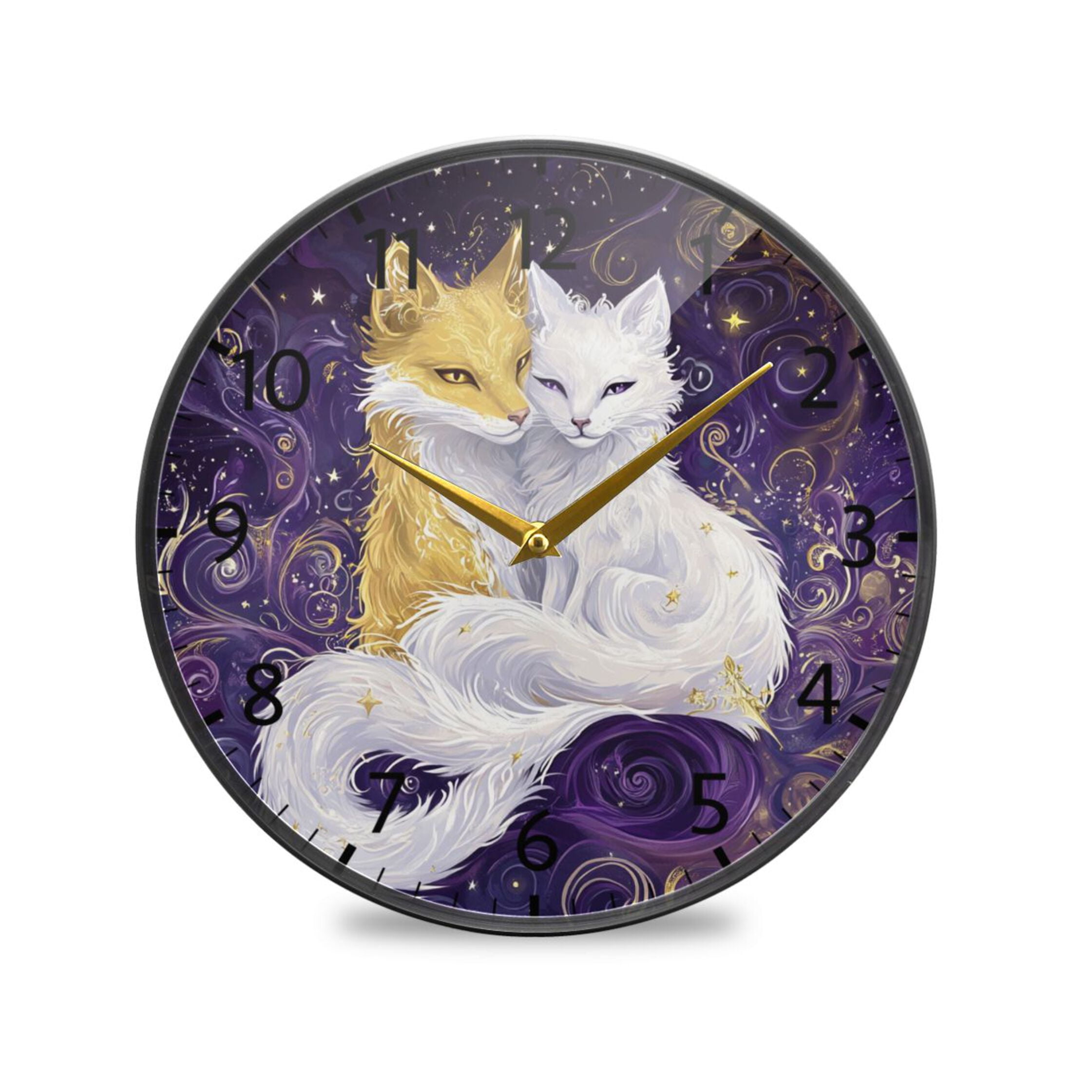 BZSMCE Wall Clock Acrylic Size：9.5*9.5in/11.9*11.9in Foxes in Cosmic ...