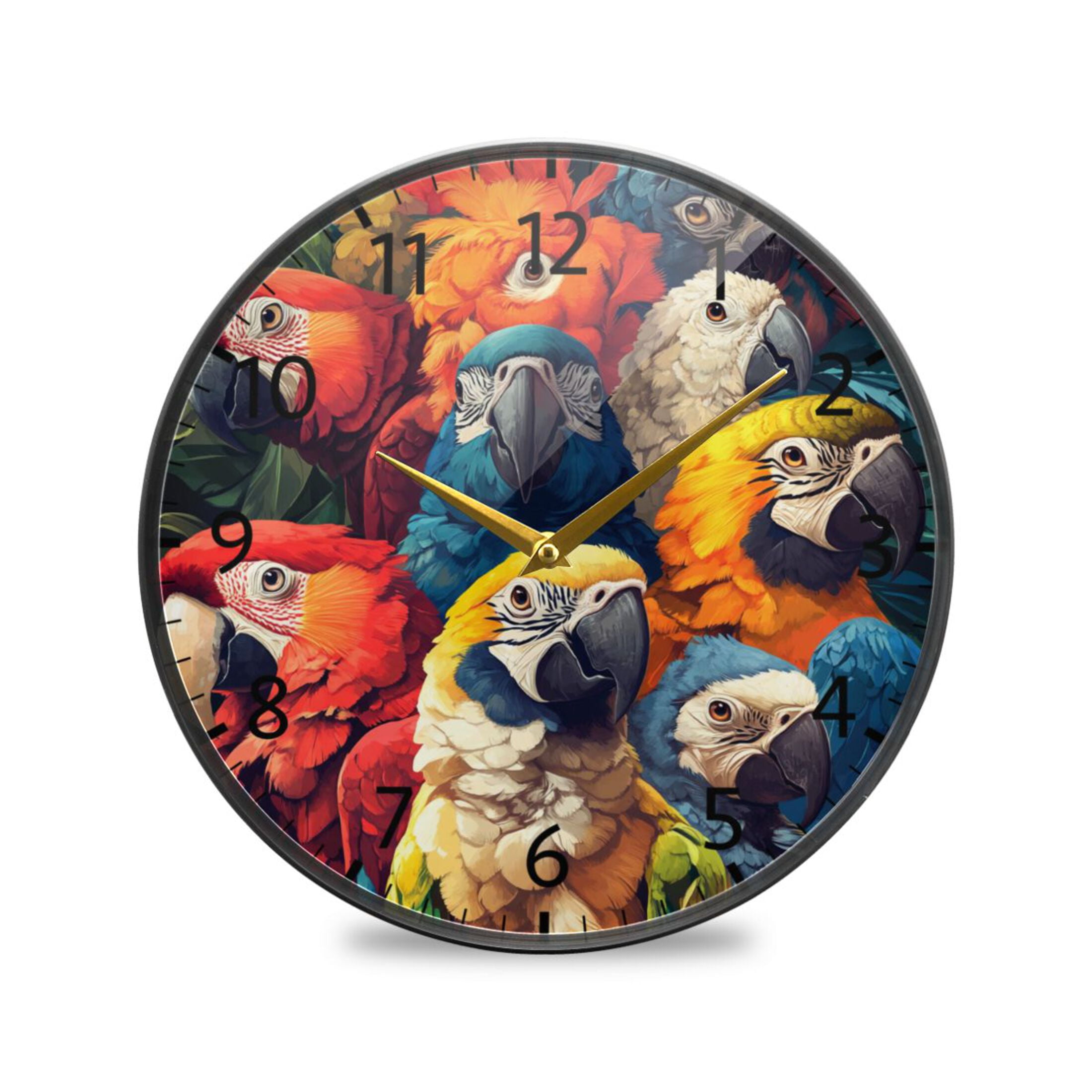 BZSMCE Wall Clock Acrylic Size：9.5*9.5in/11.9*11.9in Rainbow Of Parrots ...