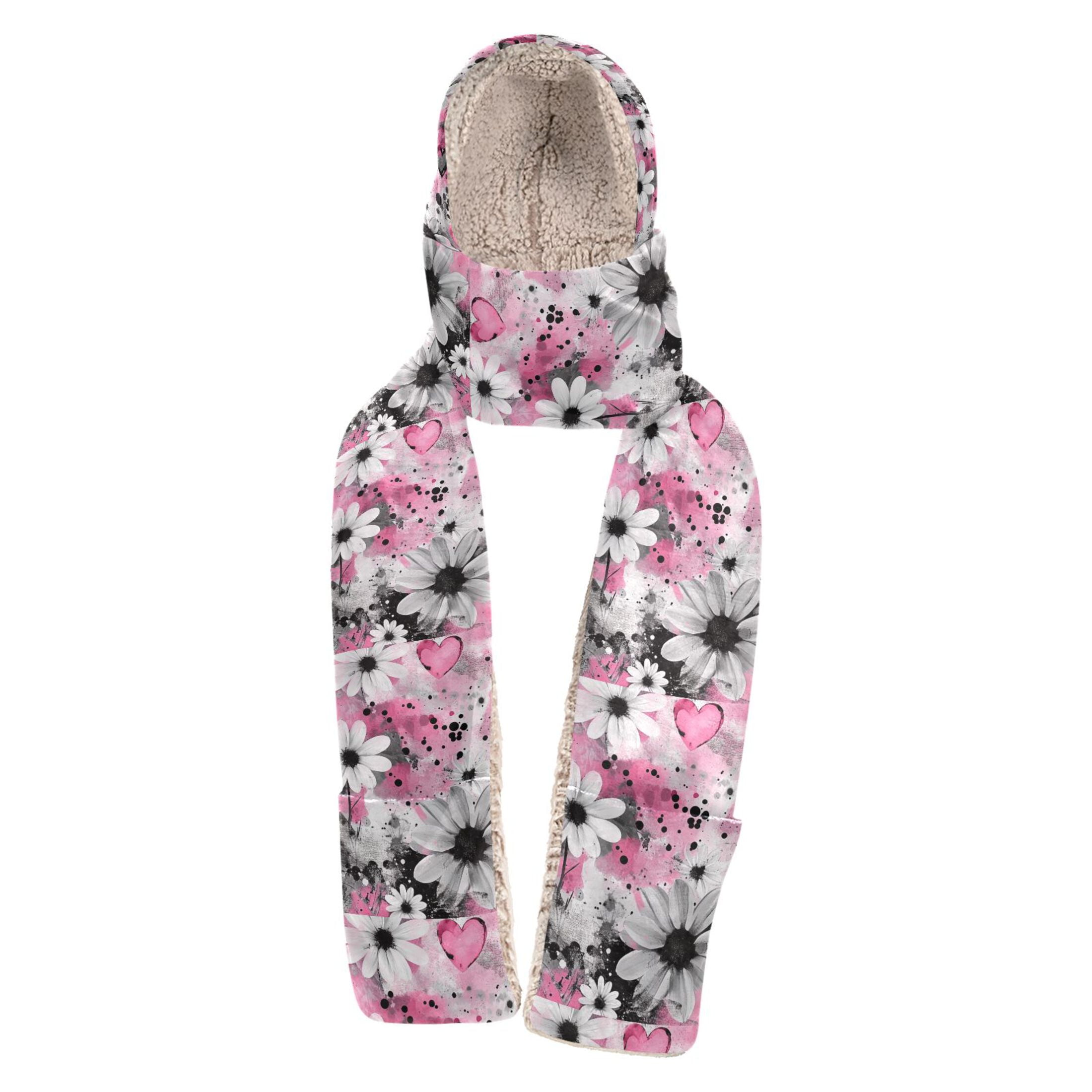 BZSMCE Warm Fleece Hood Scarf Wrap Floral Heartbeat Pattern - Walmart.com