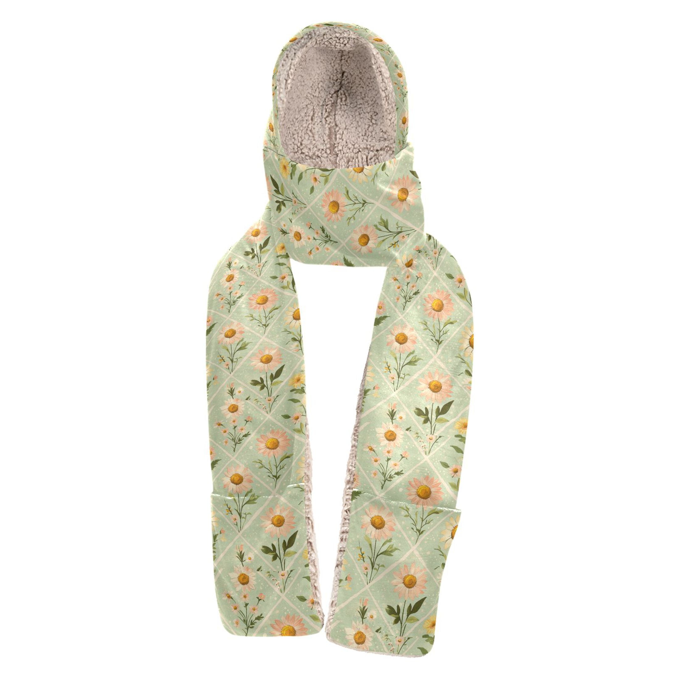 BZSMCE Warm Fleece Hood Scarf Wrap Floral Mosaic Pattern - Walmart.com