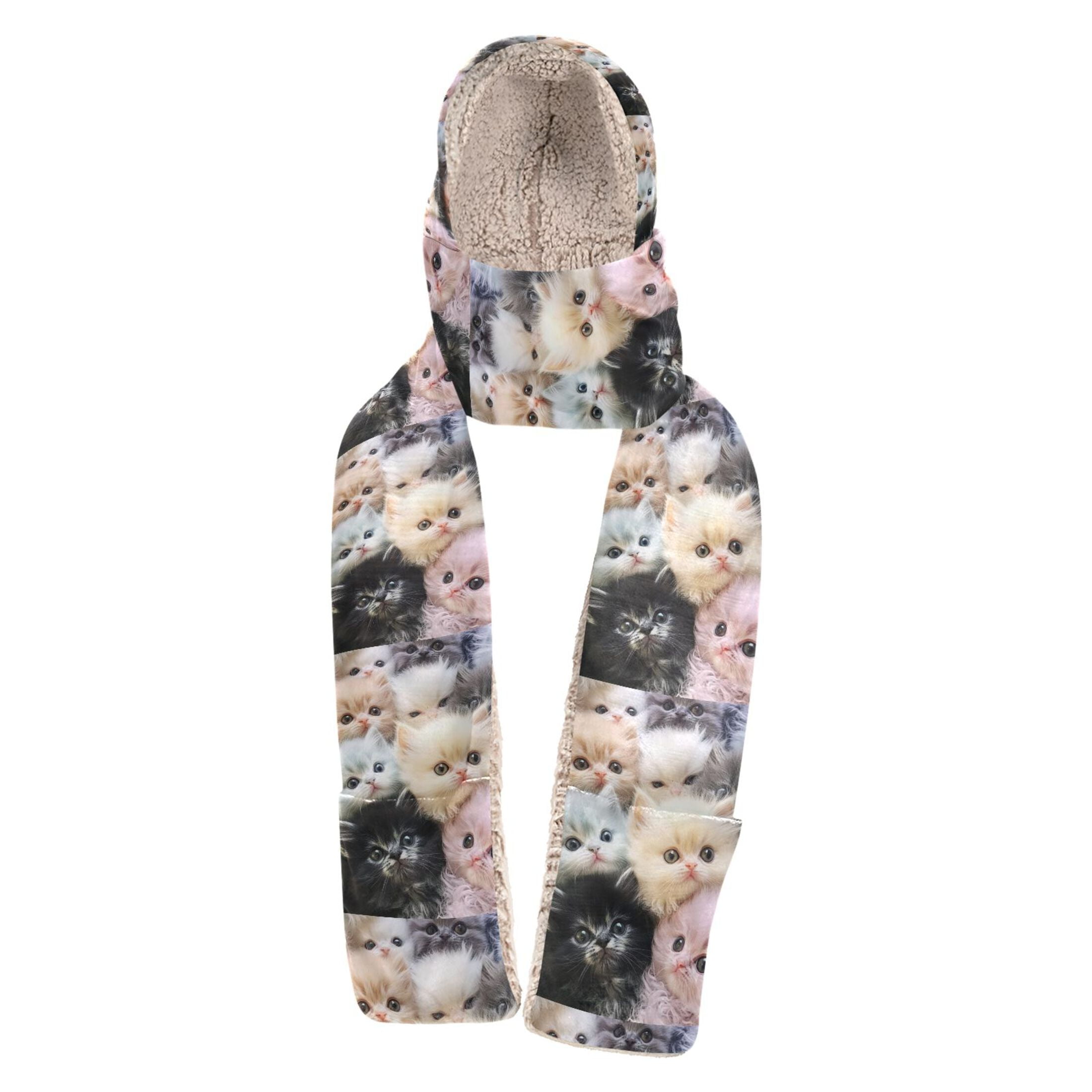 BZSMCE Warm Fleece Hood Scarf Wrap Kittens’ Whimsical Wonderland ...