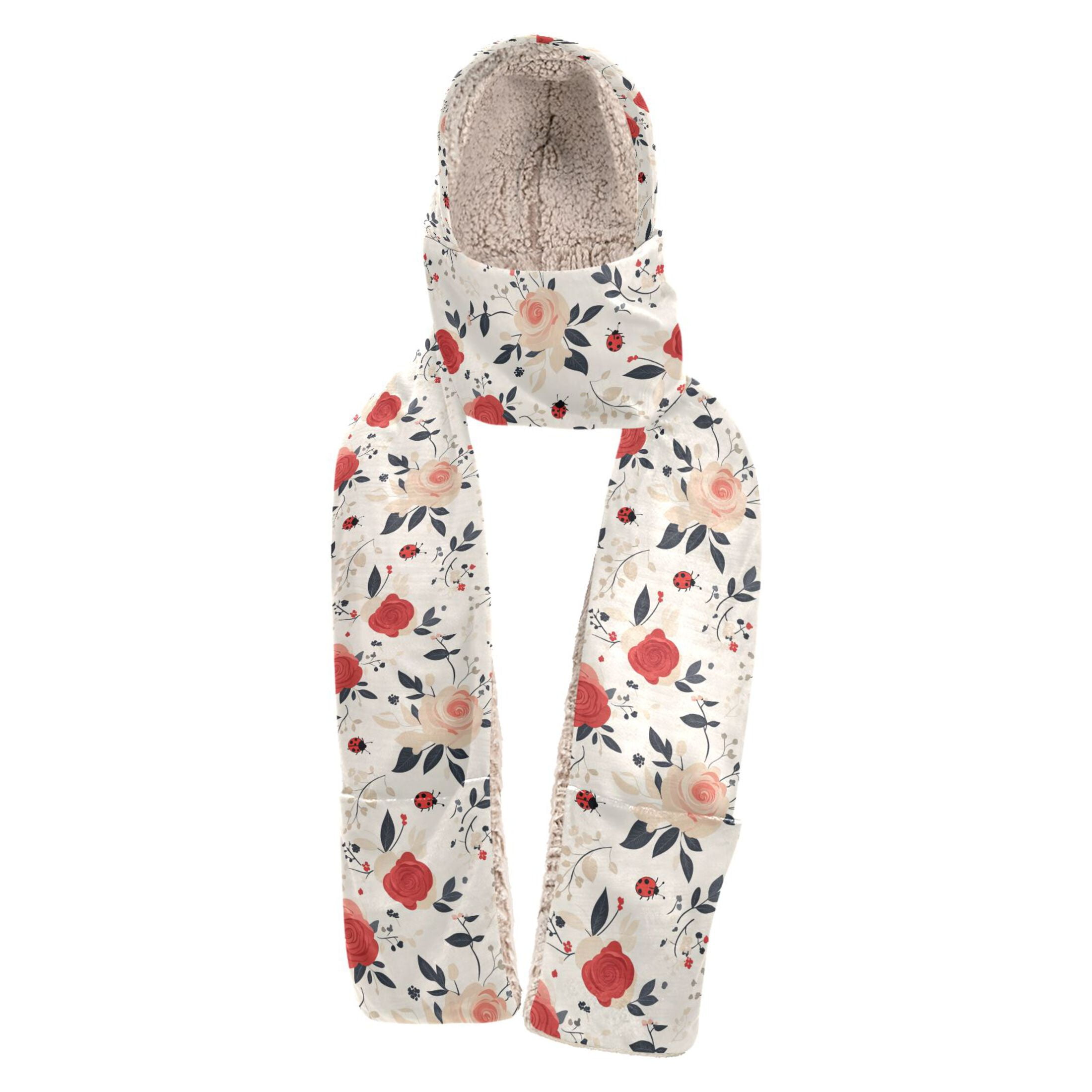 BZSMCE Warm Fleece Hood Scarf Wrap Ladybug Rose Garden Pattern ...