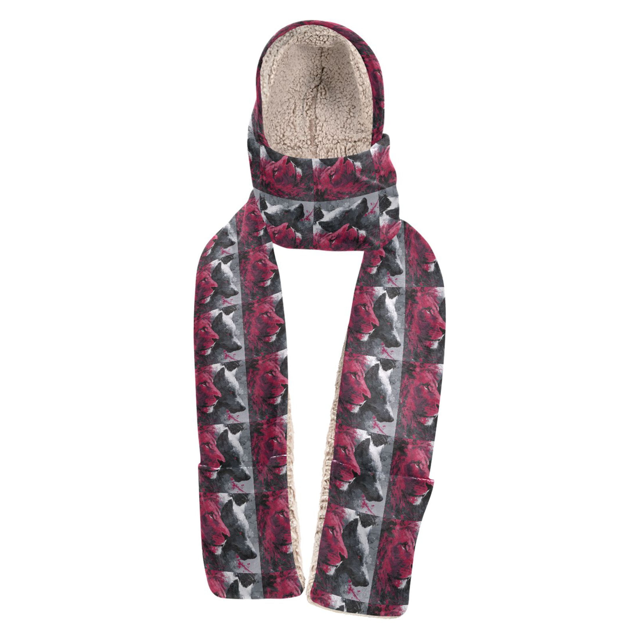 BZSMCE Warm Fleece Hood Scarf Wrap Lion and Wolf Pattern - Walmart.com