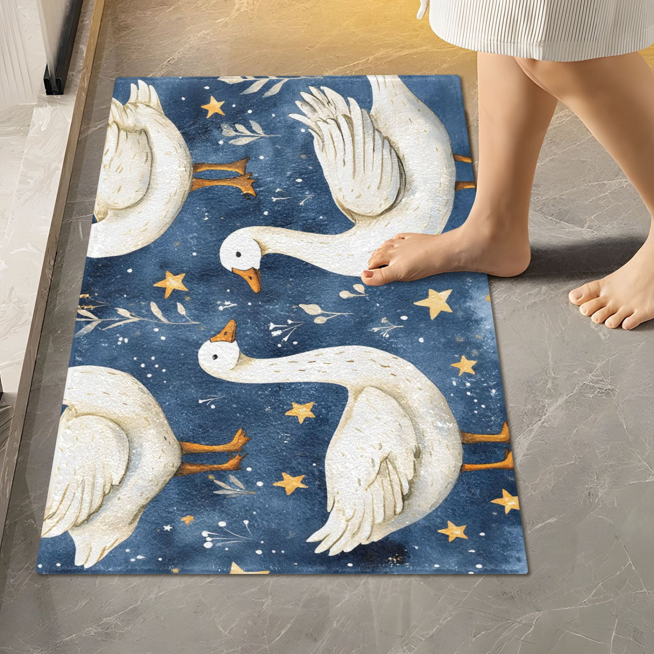 BZSMCE Watercolor Goose Moon Pattern Pattern 2-Piece Non-Slip Absorbent ...