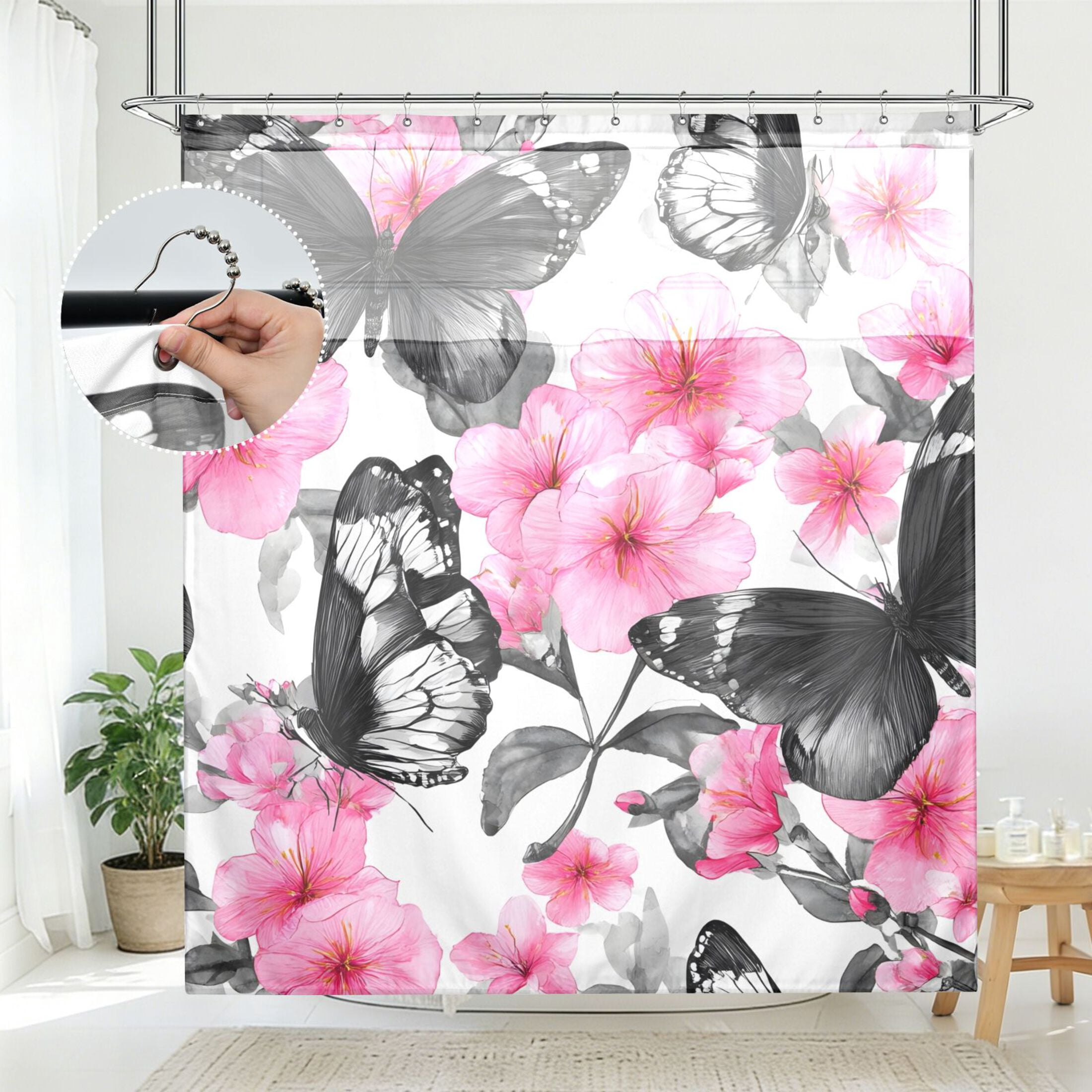 BZSMCE Watercolor Gray Butterfly Pattern Pattern Bathroom Shower ...