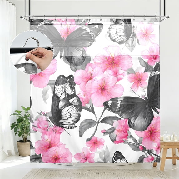 BZSMCE Watercolor Gray Butterfly Pattern Pattern Bathroom Shower ...