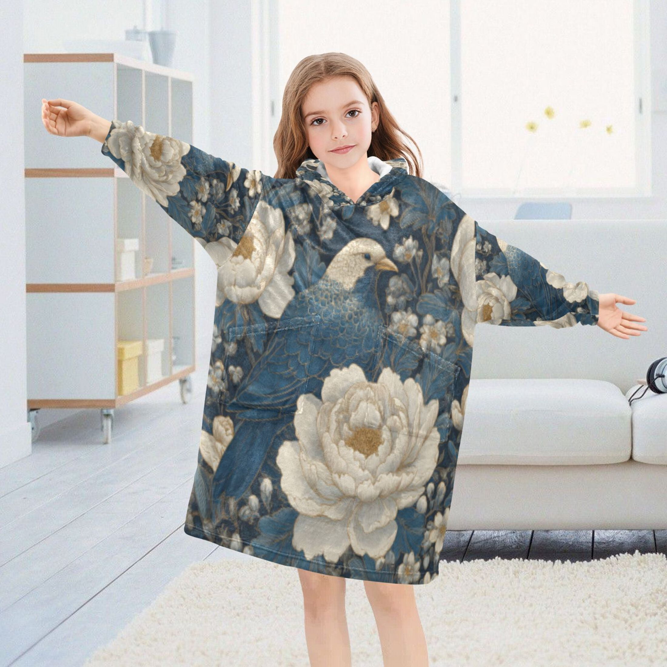 BZSMCE Wearable Blanket Hoodie Fashion Azure Silk Birds Home Wear ...