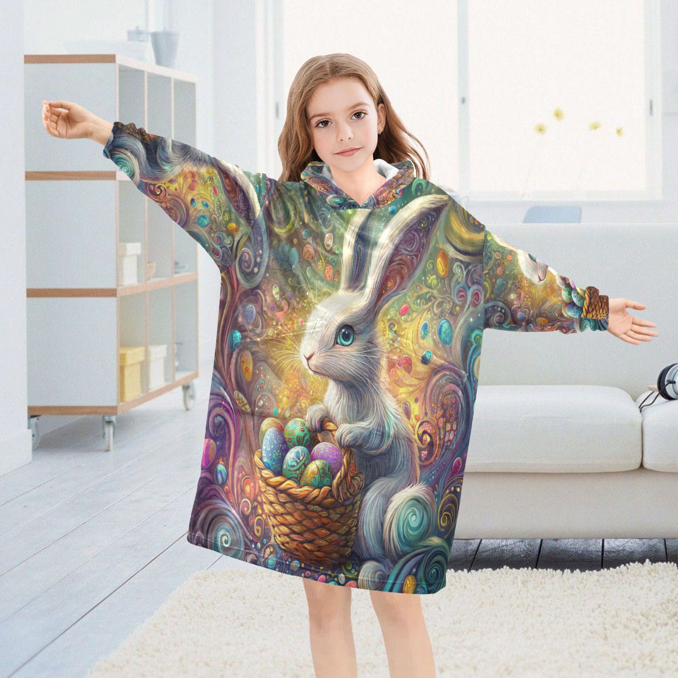 BZSMCE Wearable Blanket Hoodie Fashion Enchanted Easter Bunny Home Wear ...