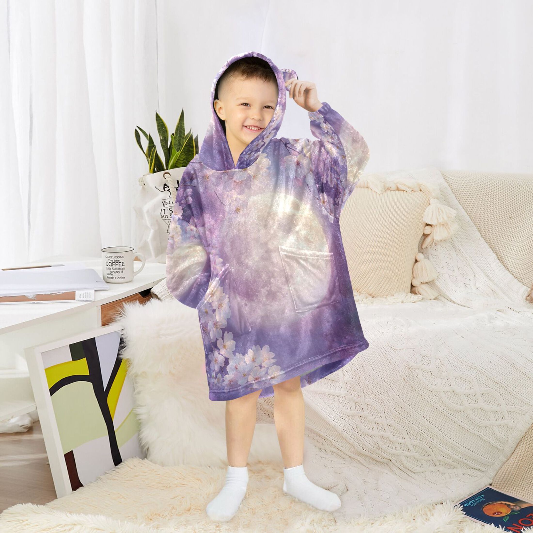 BZSMCE Wearable Blanket Hoodie Fashion Lunar Blossom Serenity Home Wear ...