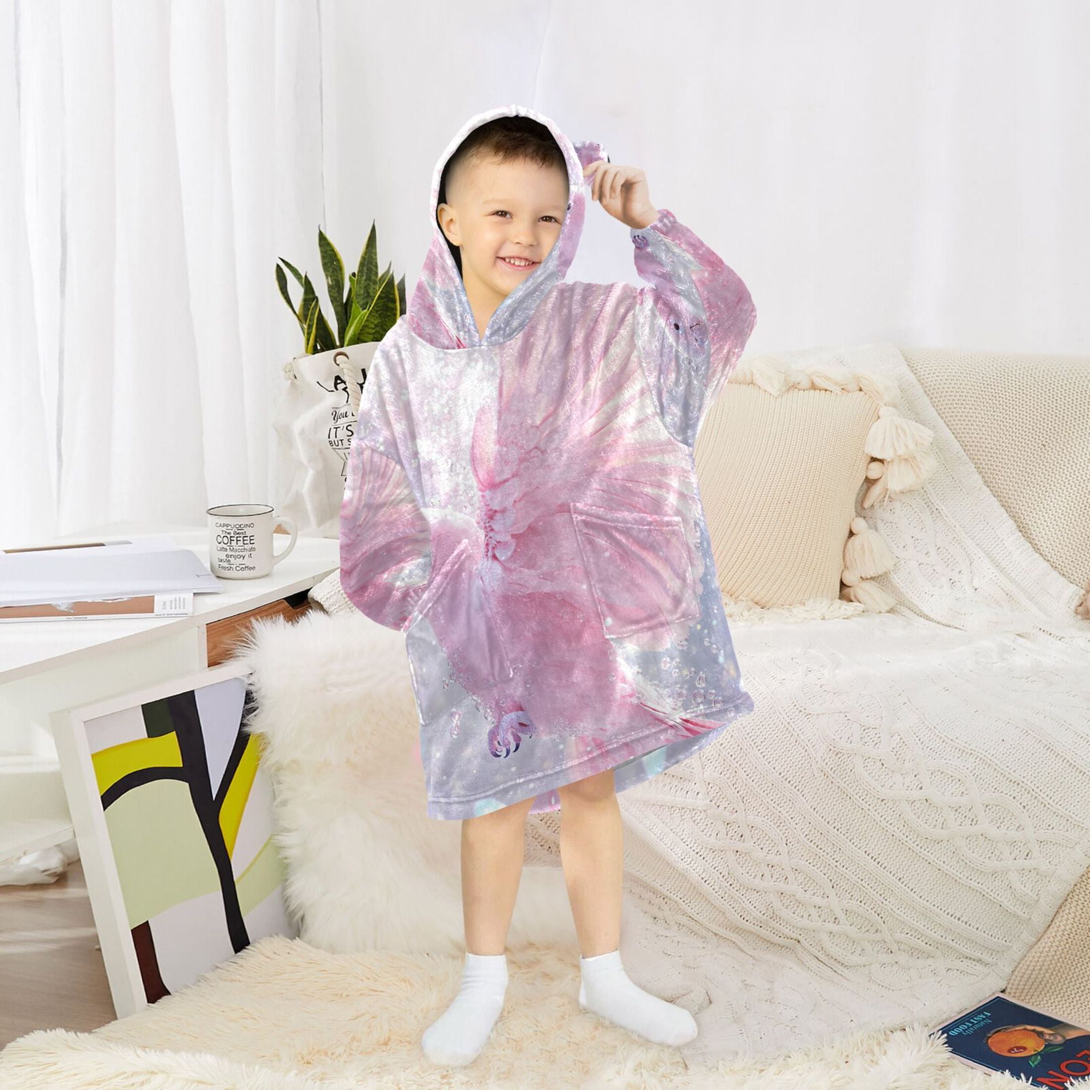 BZSMCE Wearable Blanket Hoodie Fashion Pink Feathers and Sparkles Home ...
