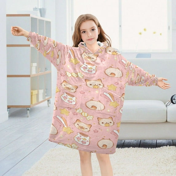 BZSMCE Wearable Blanket Hoodie Fashion Pink Kitty Cartoon Delight Home ...