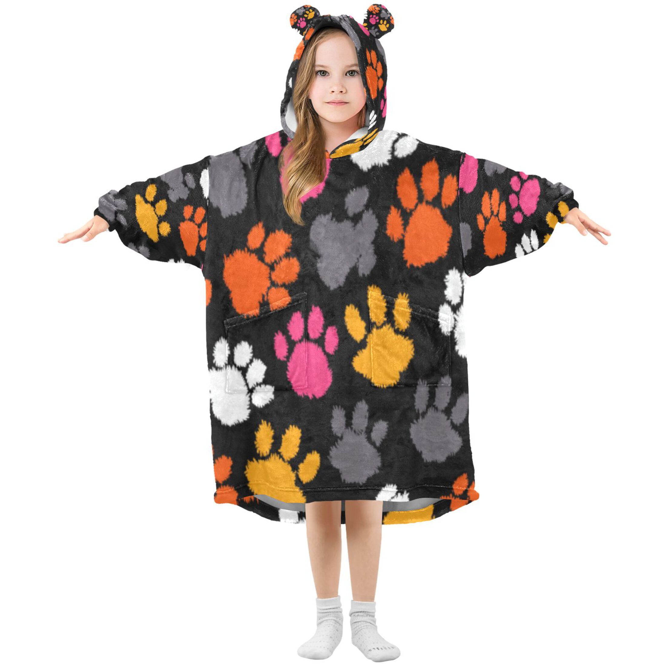 BZSMCE Wearable Blanket Hoodie Fashion Rainbow Paws on Dark Canvas Home ...
