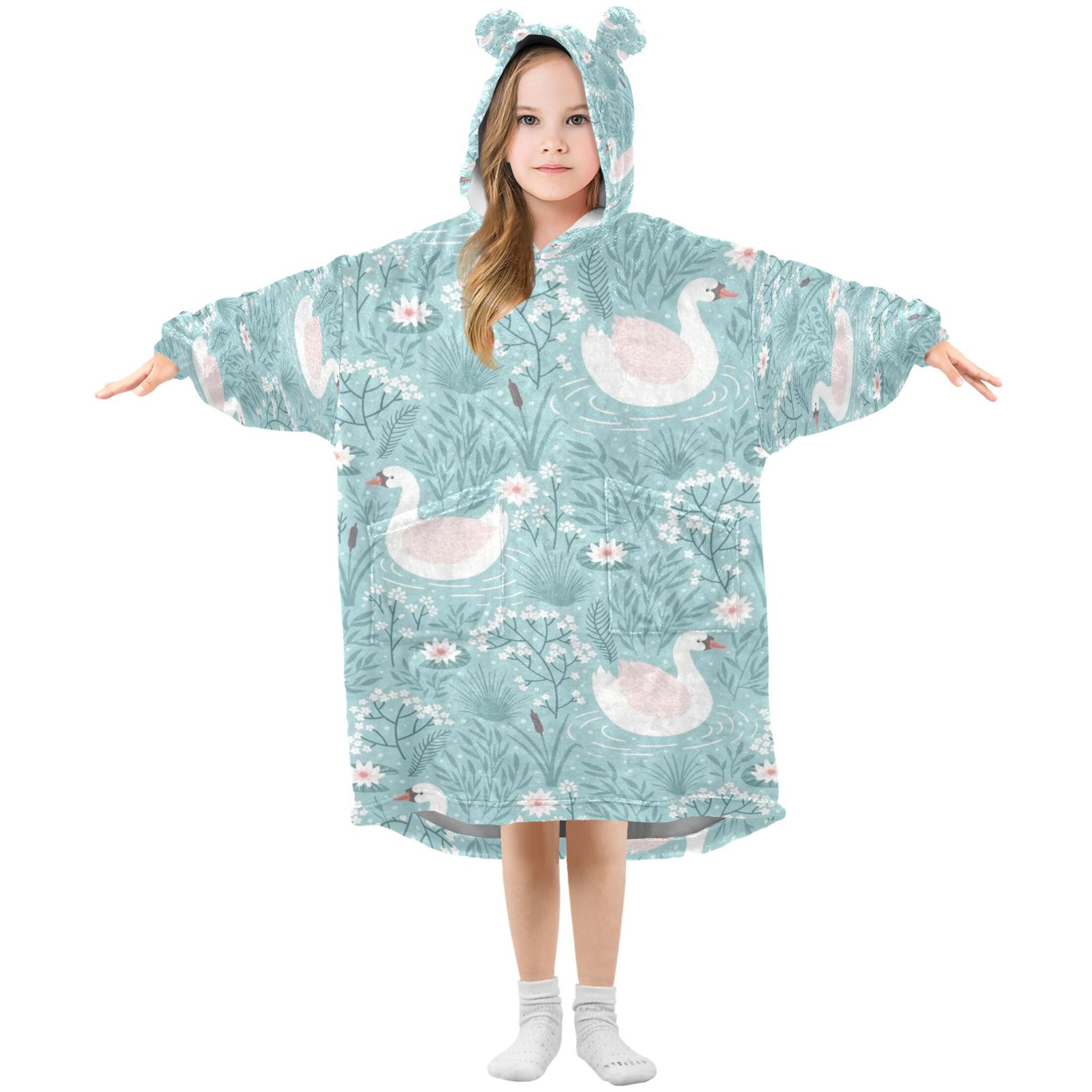 BZSMCE Wearable Blanket Hoodie Fashion Sky Blue Swan Serenity Home Wear ...