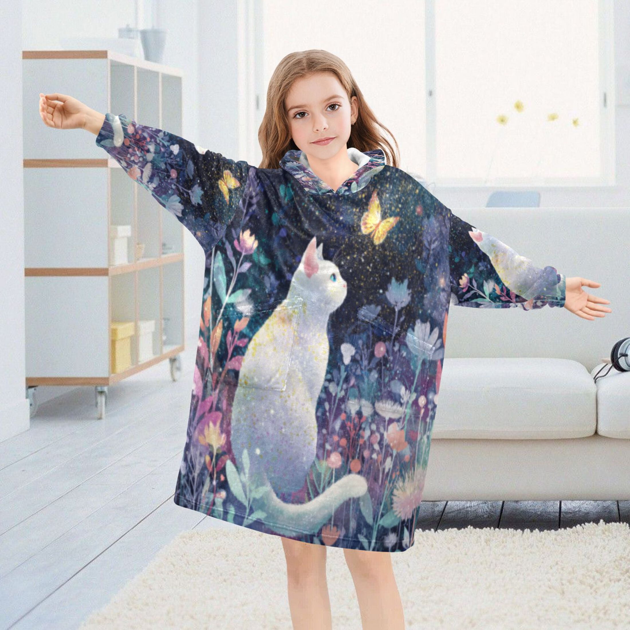 BZSMCE Wearable Blanket Hoodie Fashion Whimsy Cat & Flutter Home Wear - Walmart.com