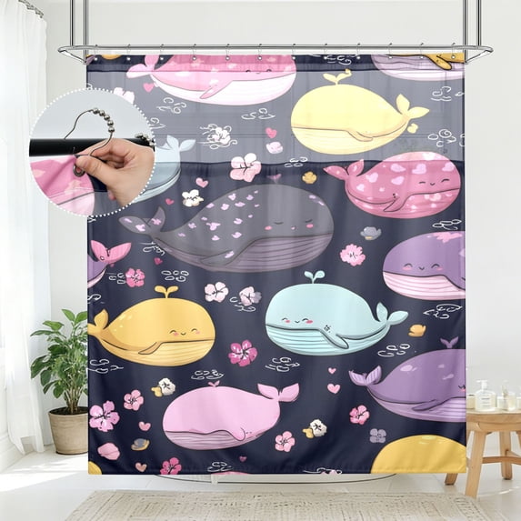 BZSMCE Whale Pattern Pattern Bathroom Shower Curtain Set with Hooks ...
