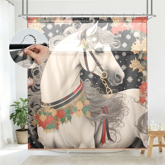 BZSMCE White Beautiful Horse Pattern Bathroom Shower Curtain Set with ...