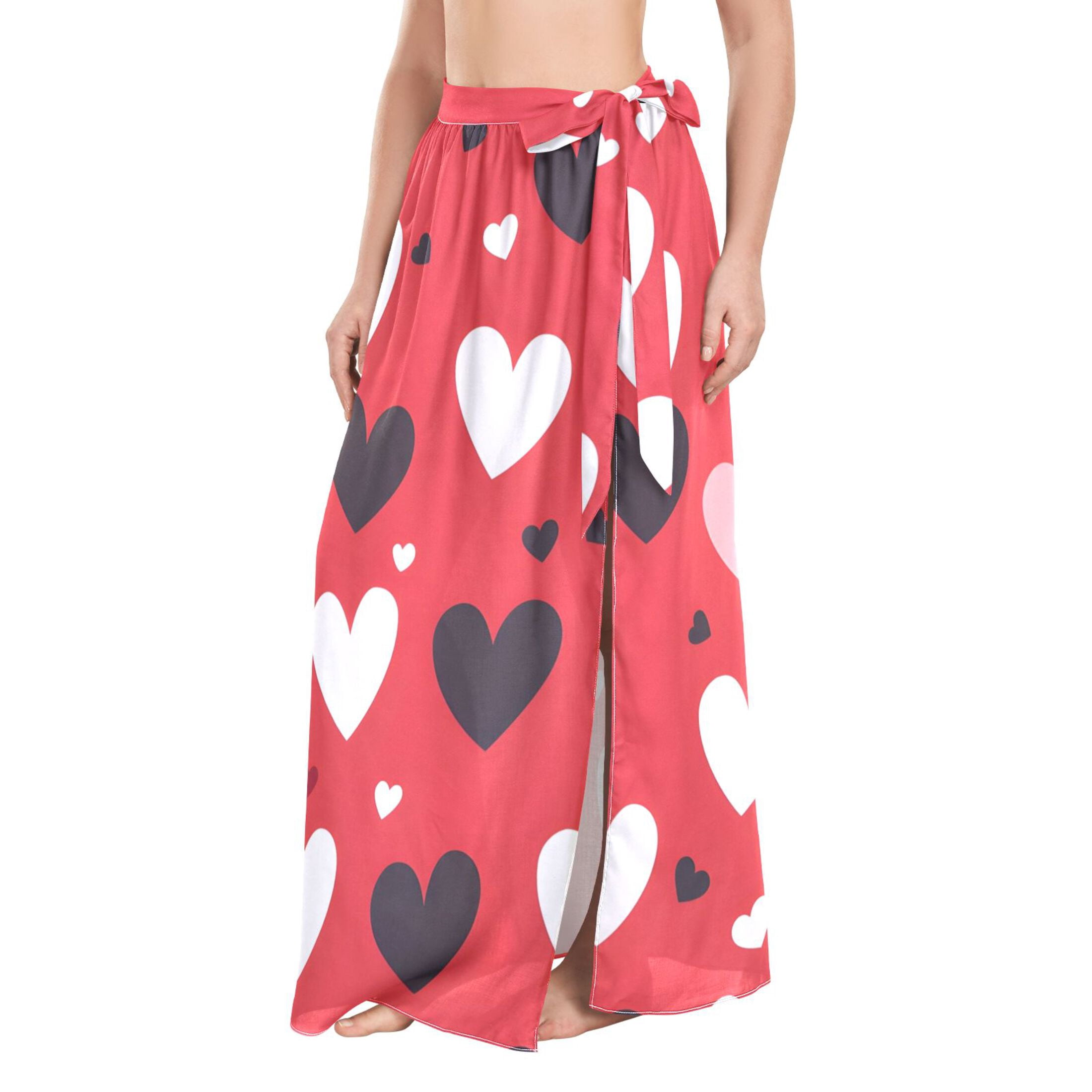 BZSMCE White Black Hearts Pattern Maxi Cover-Up Skirt, Lightweight ...