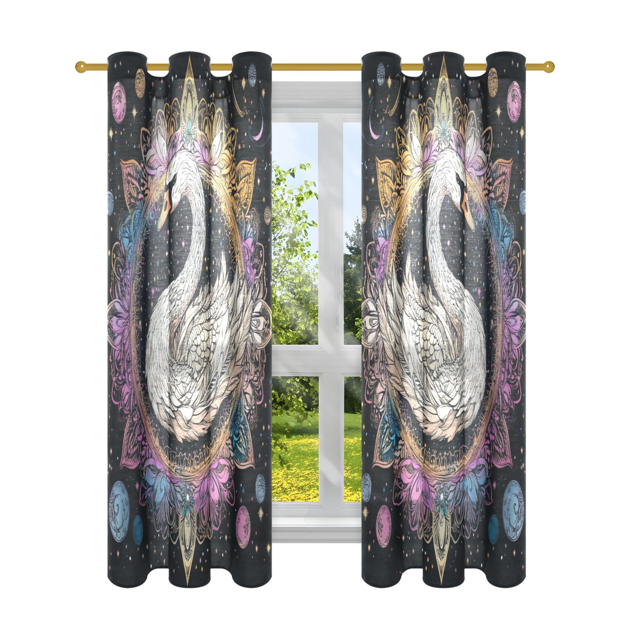 BZSMCE Window Curtain Panels Fashion Galactic Elegance The Swan Printed ...