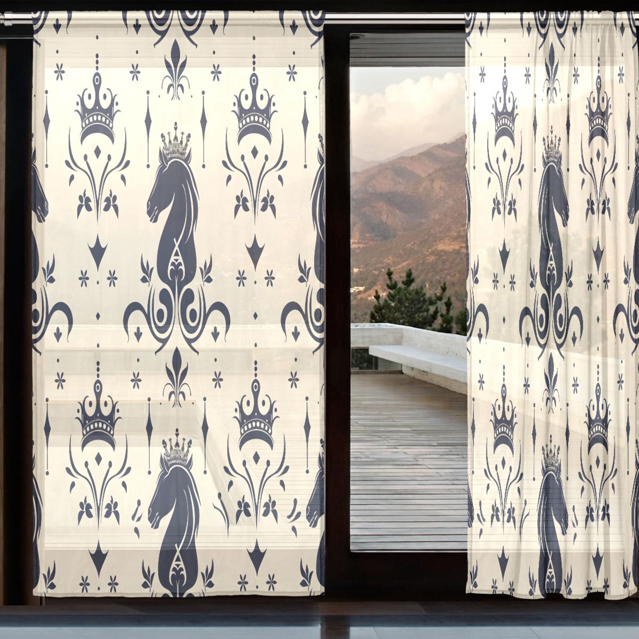 BZSMCE Window Curtain Panels Set Of 2 In Chess Horse Crown Pattern ...