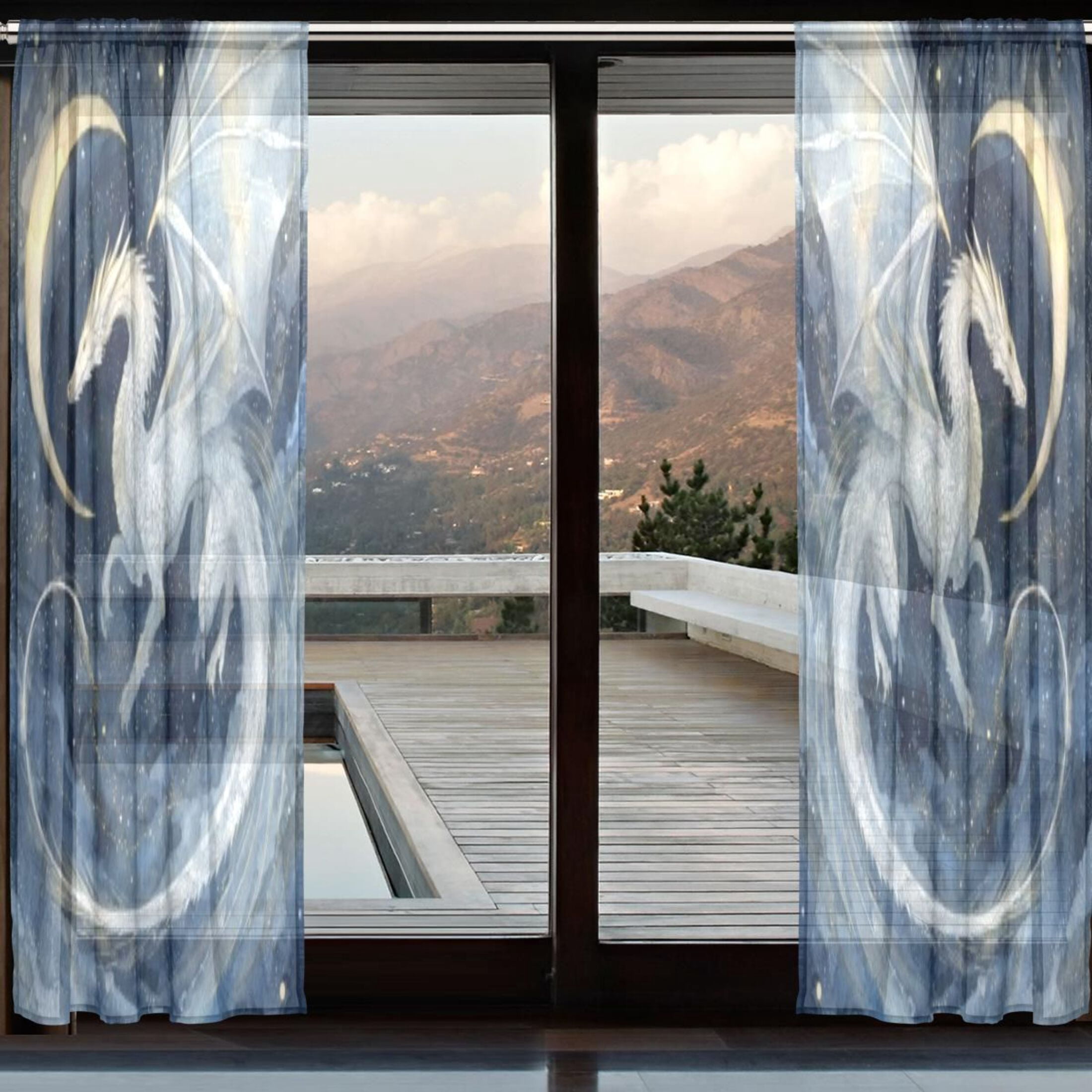 BZSMCE Window Curtain Panels Set Of 2 In Crescent Wyrm Printed ...
