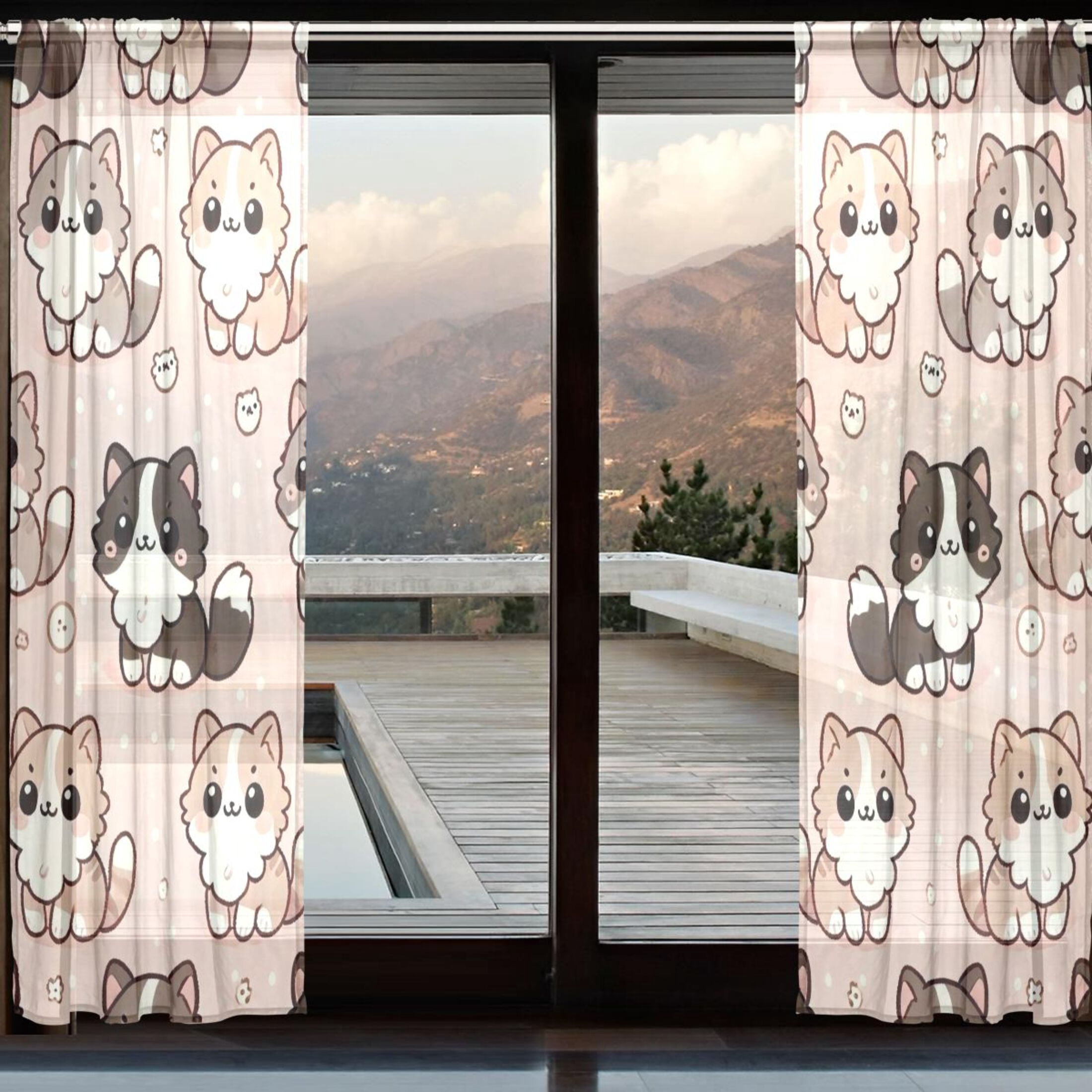 BZSMCE Window Curtain Panels Set Of 2 In Furry Kitten Collage Printed ...