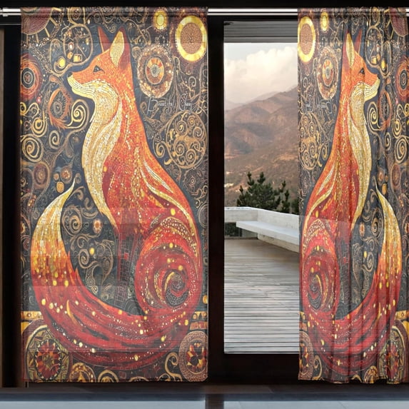BZSMCE Window Curtain Panels Set Of 2 In Ornate Red Fox Printed ...