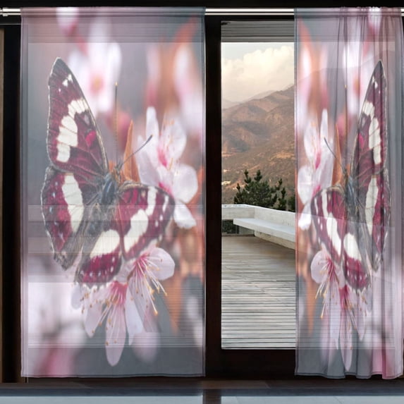 BZSMCE Window Curtain Panels Set Of 2 In Purple-white Butterfly on ...