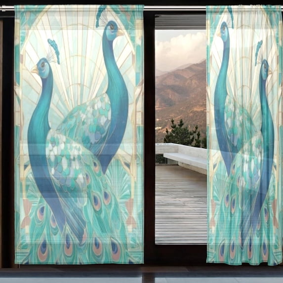 BZSMCE Window Curtain Panels Set Of 2 In Teal Peacock Fanfare Printed ...