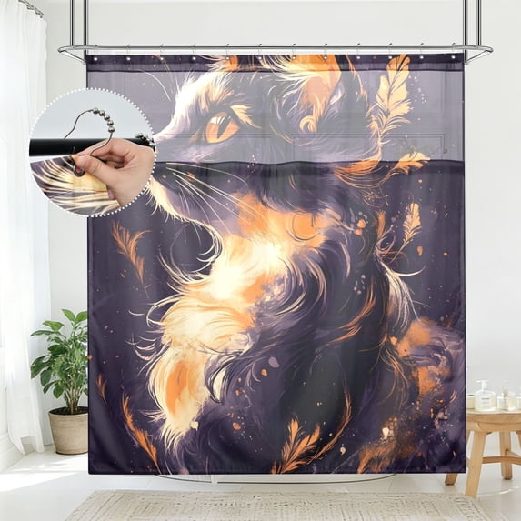 BZSMCE Winged Night Cat Pattern Bathroom Shower Curtain Set with Hooks ...