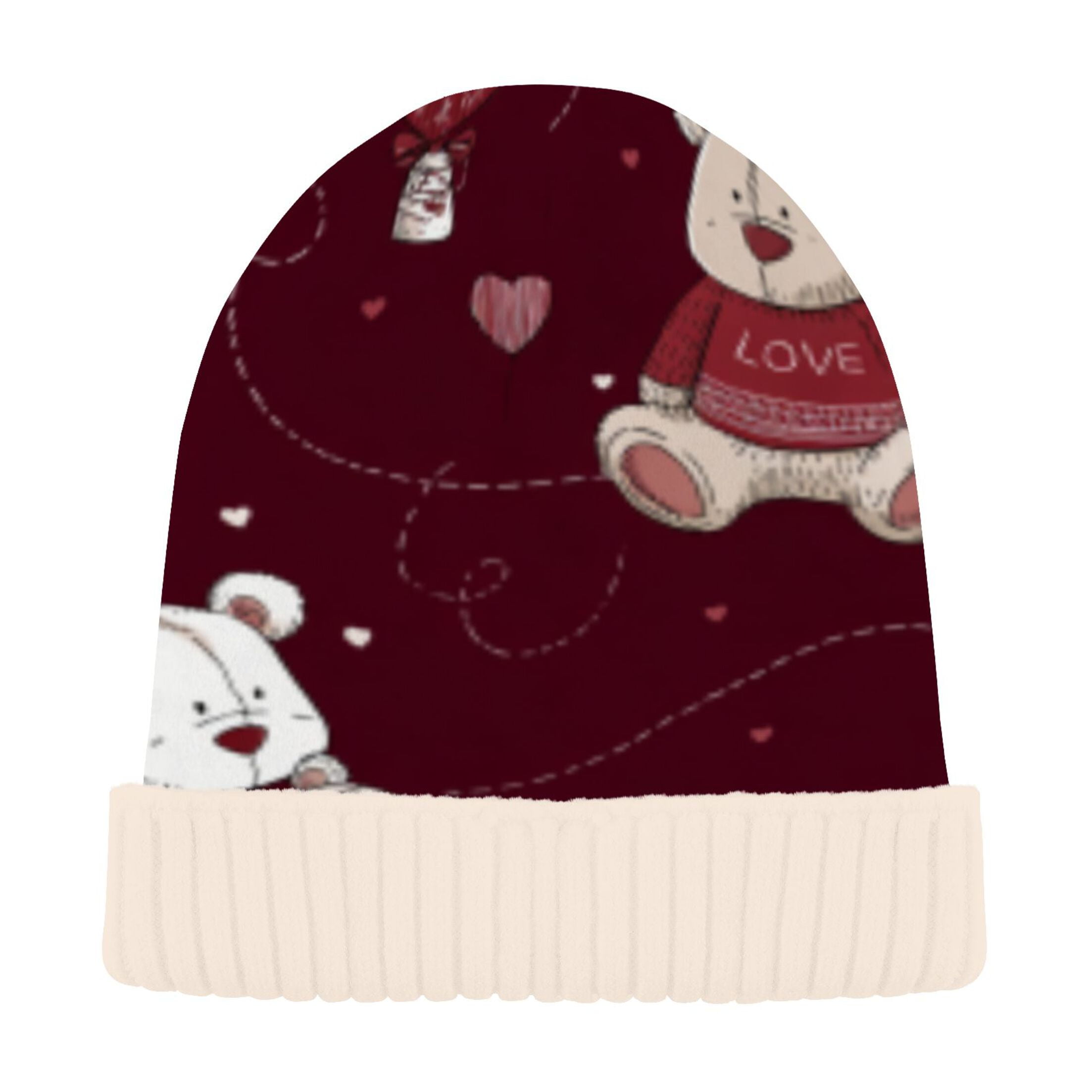 BZSMCE Winter Beanie Hats Casual Warm Cozy CapBurgundy Bear Heart ...