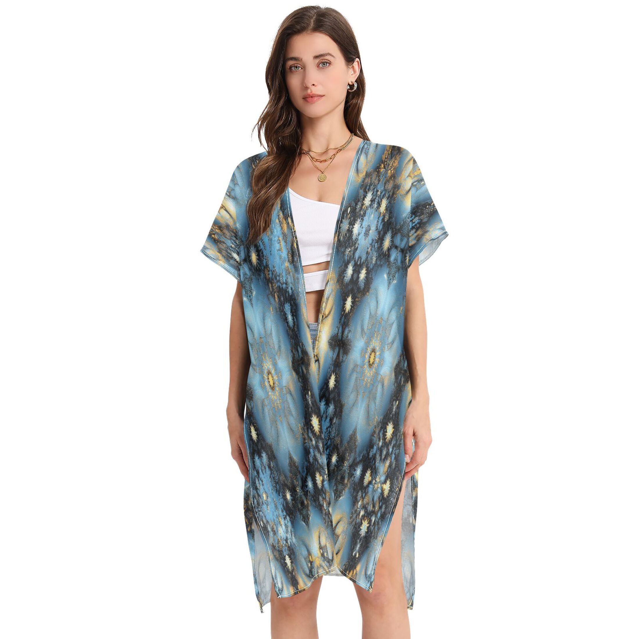BZSMCE Women Creatively Celestial Patterns Print Beach Cover-ups Size:S ...