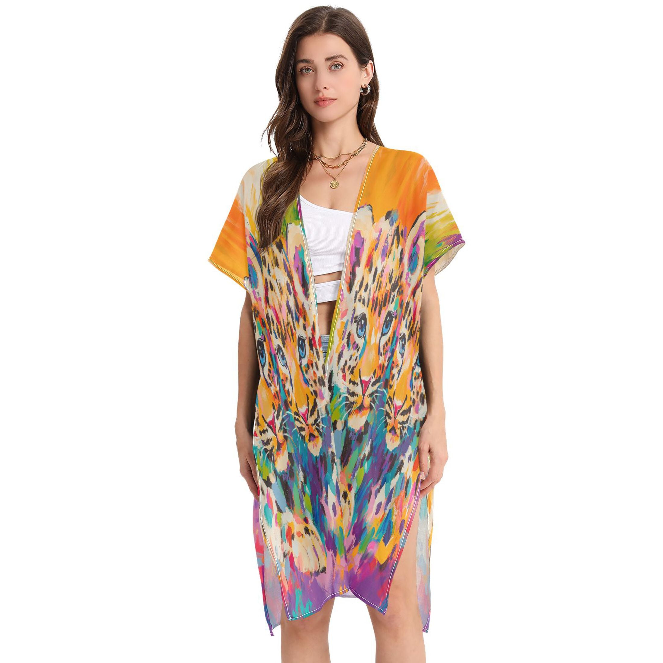 BZSMCE Women Creatively Enchanted Sunflower Roses Print Beach Cover-ups ...