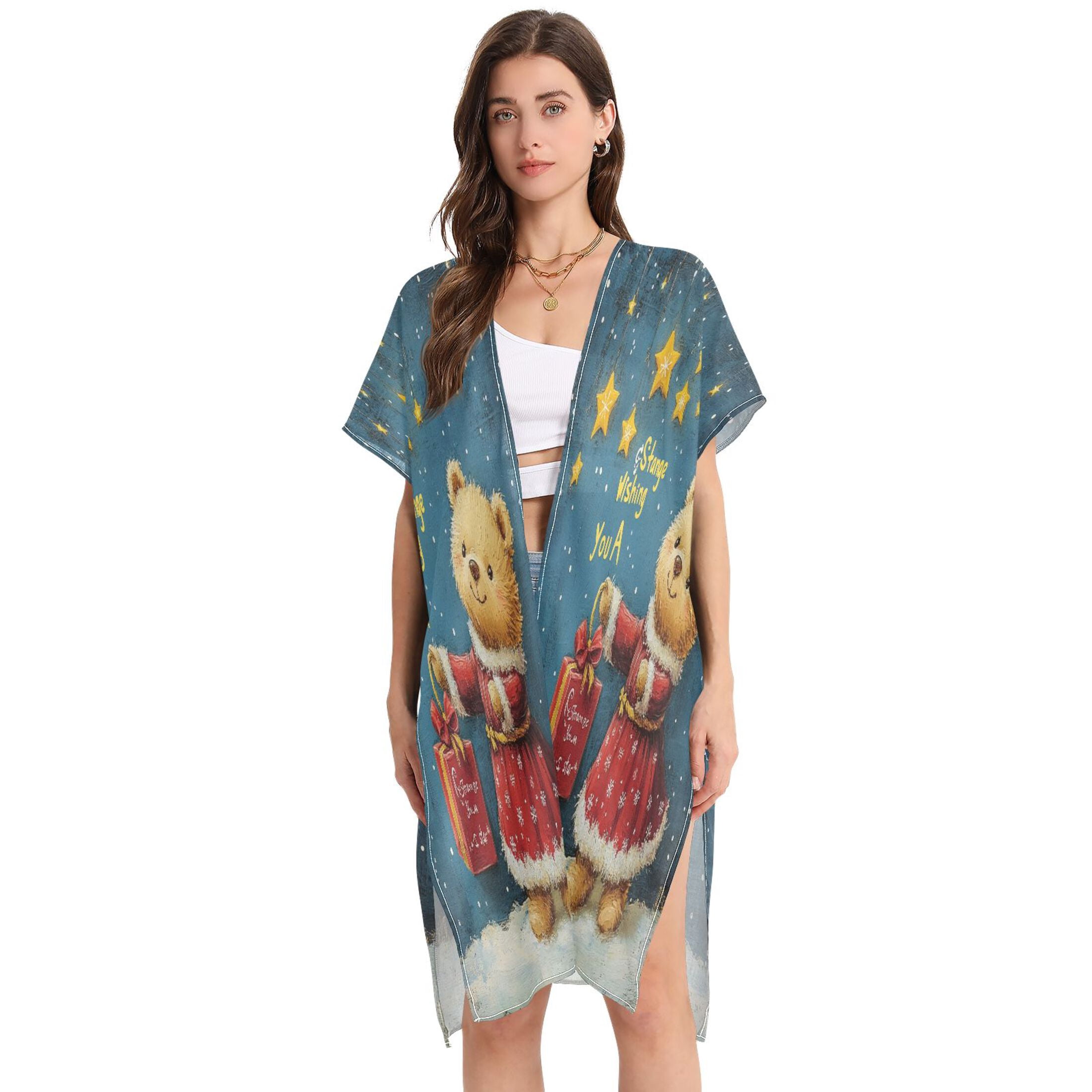 BZSMCE Women Creatively Fluffy Duo in Bloom Print Beach Cover-ups Size ...
