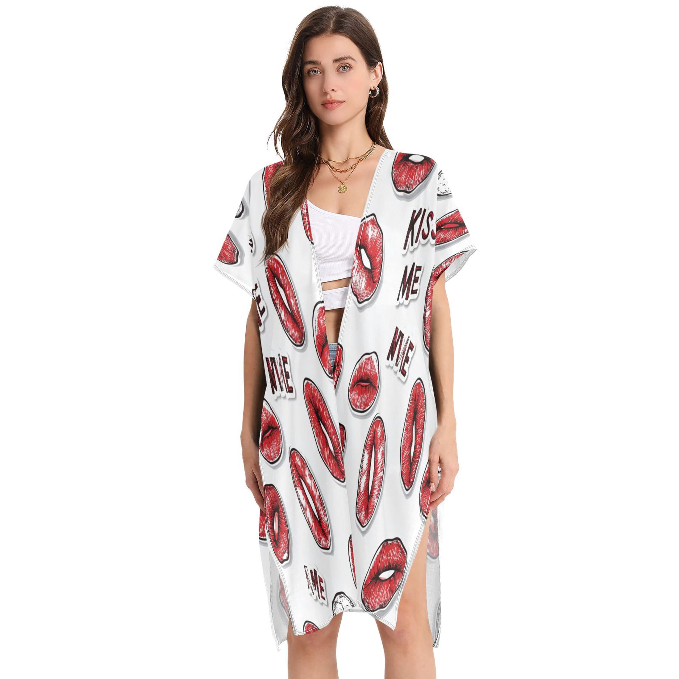 BZSMCE Women Creatively Kiss Of Color Print Beach Cover-ups Size:S-2XL ...