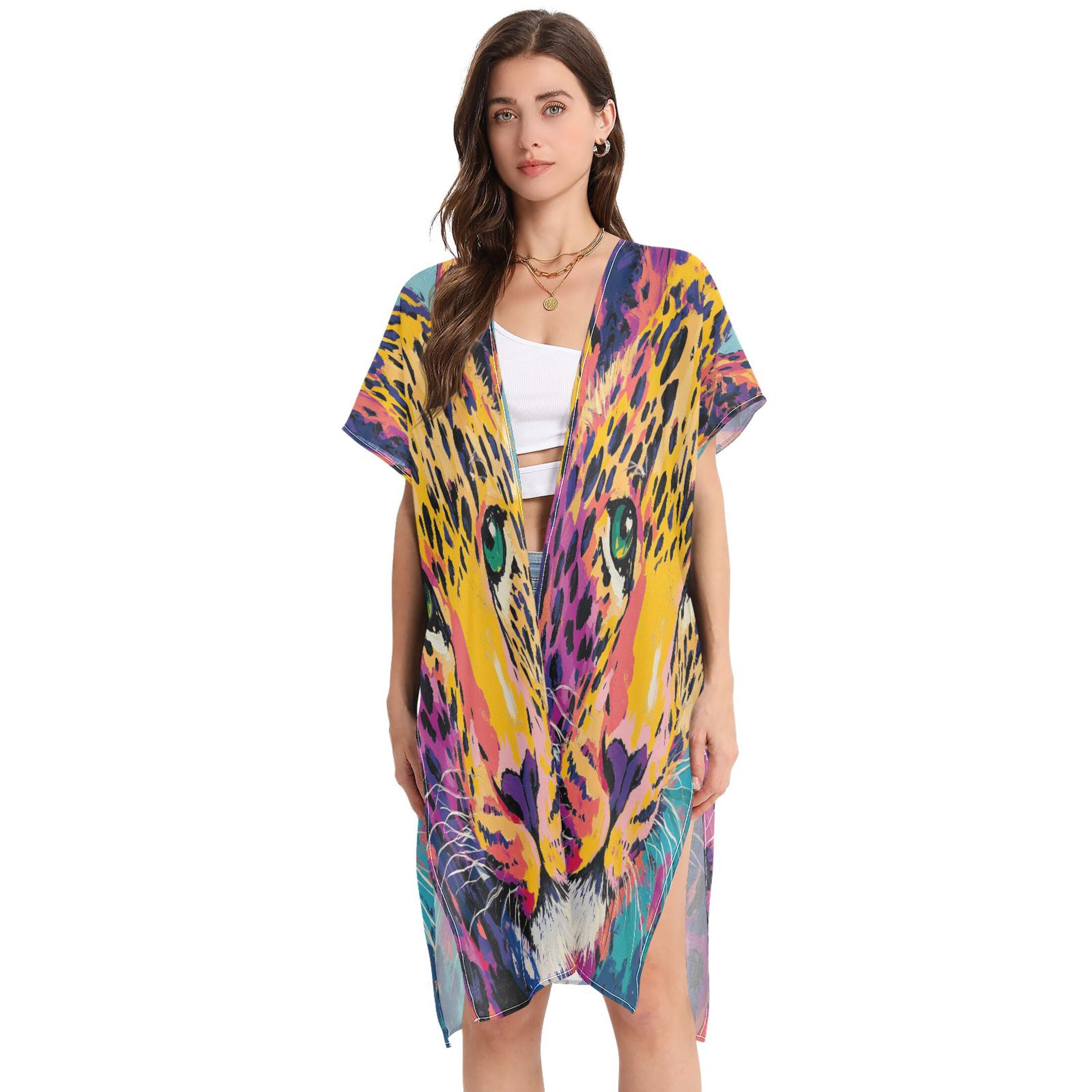 BZSMCE Women Creatively Leopard Colorful Print Print Beach Cover-ups ...