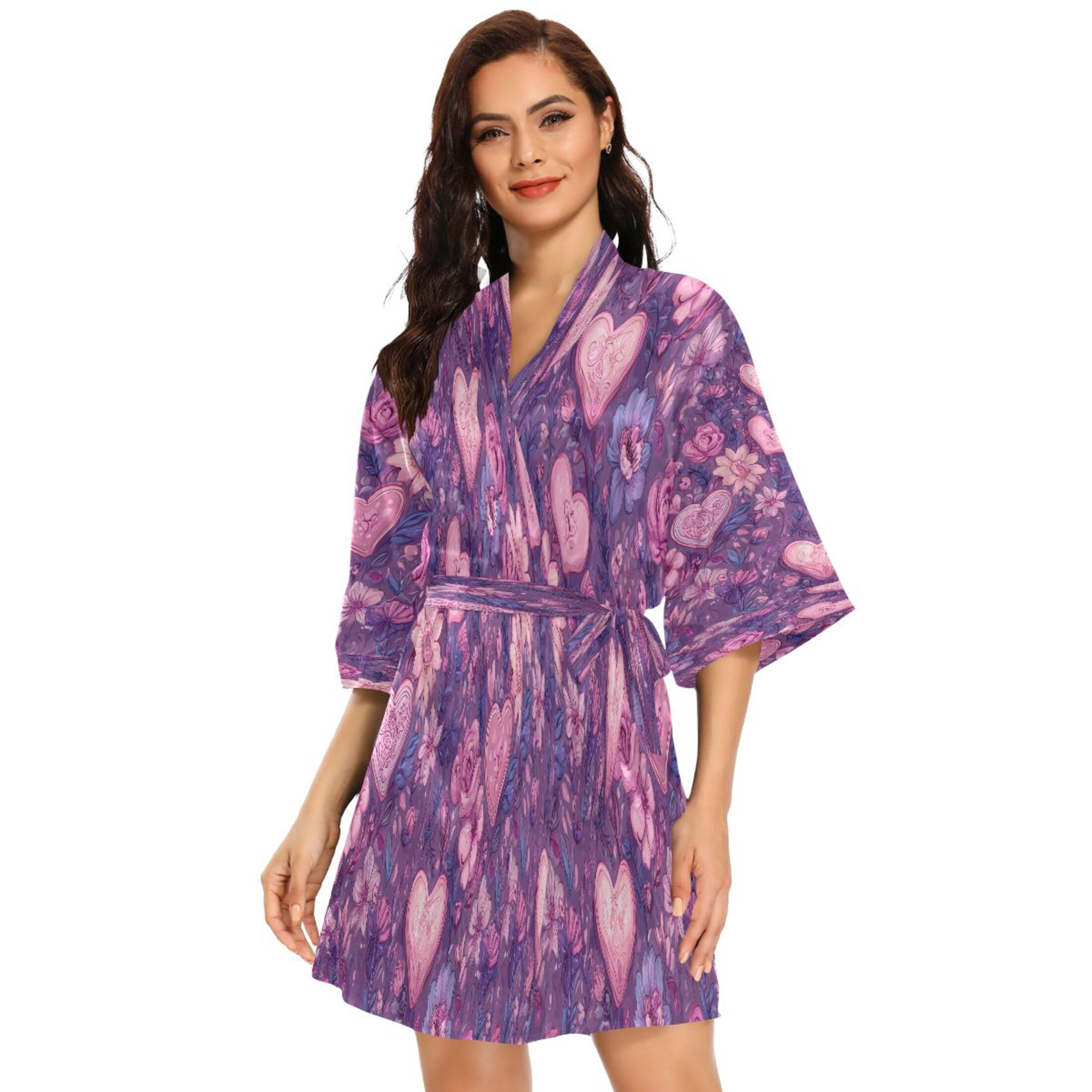 BZSMCE Women Satin Pajamas Casual Robe-Enchanted Heart Garden Design ...