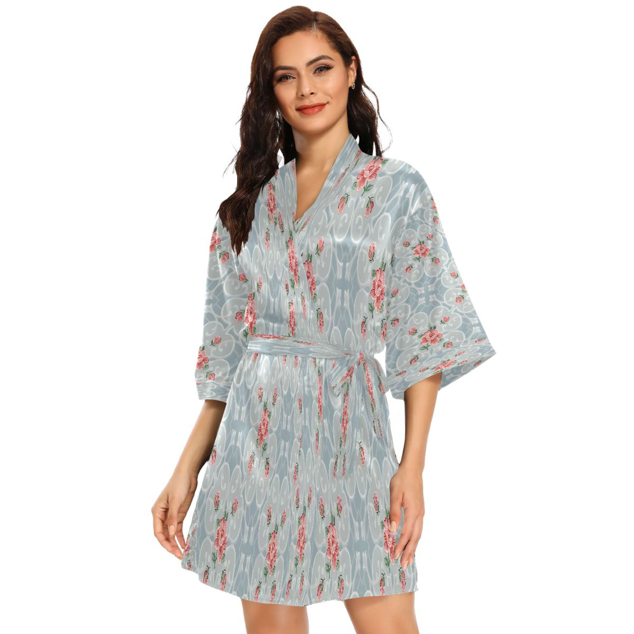 BZSMCE Women Satin Pajamas Casual Robe-Floral Lattice Design - Walmart.com