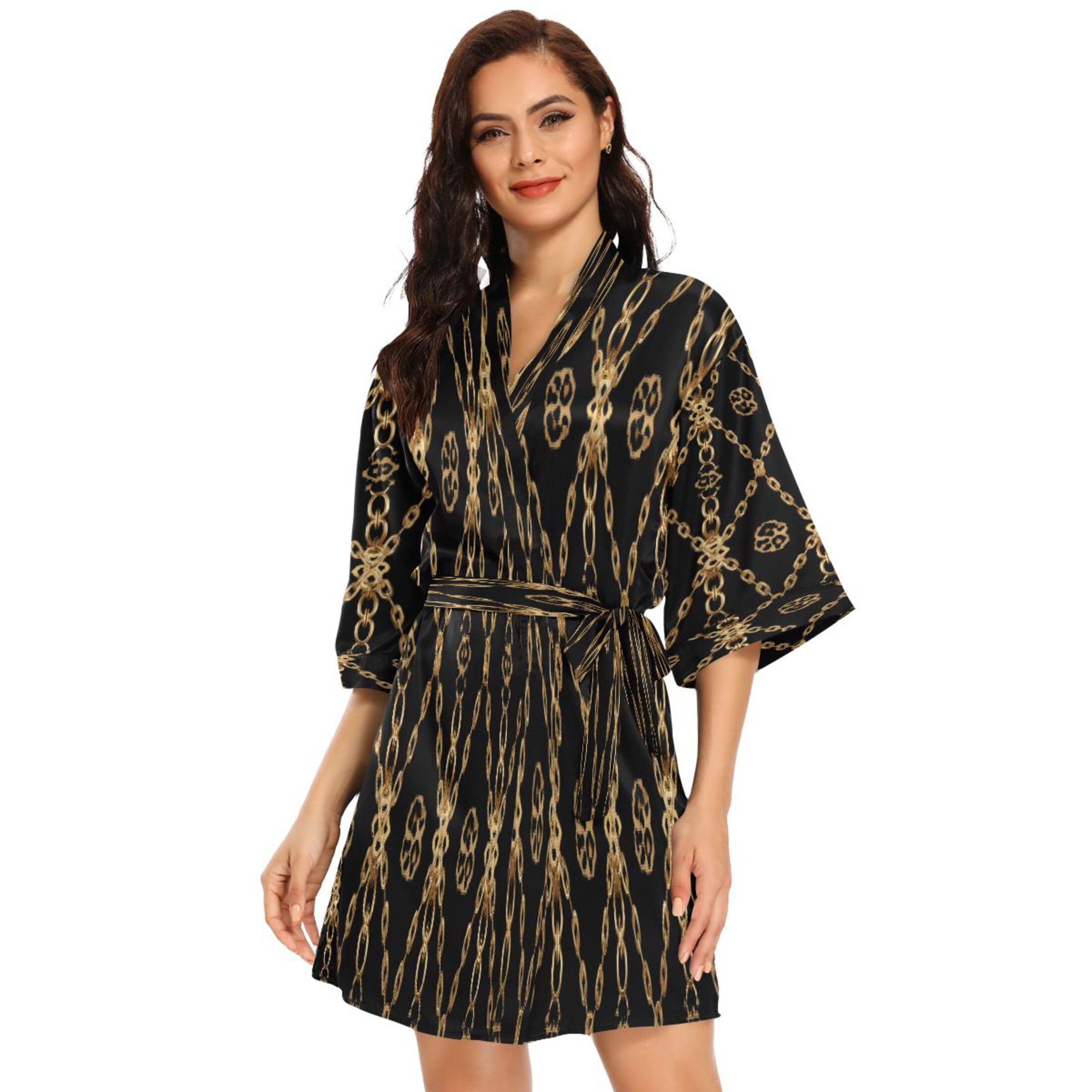 BZSMCE Women Satin Pajamas Casual Robe-Gilded Chain Tapestry Design ...