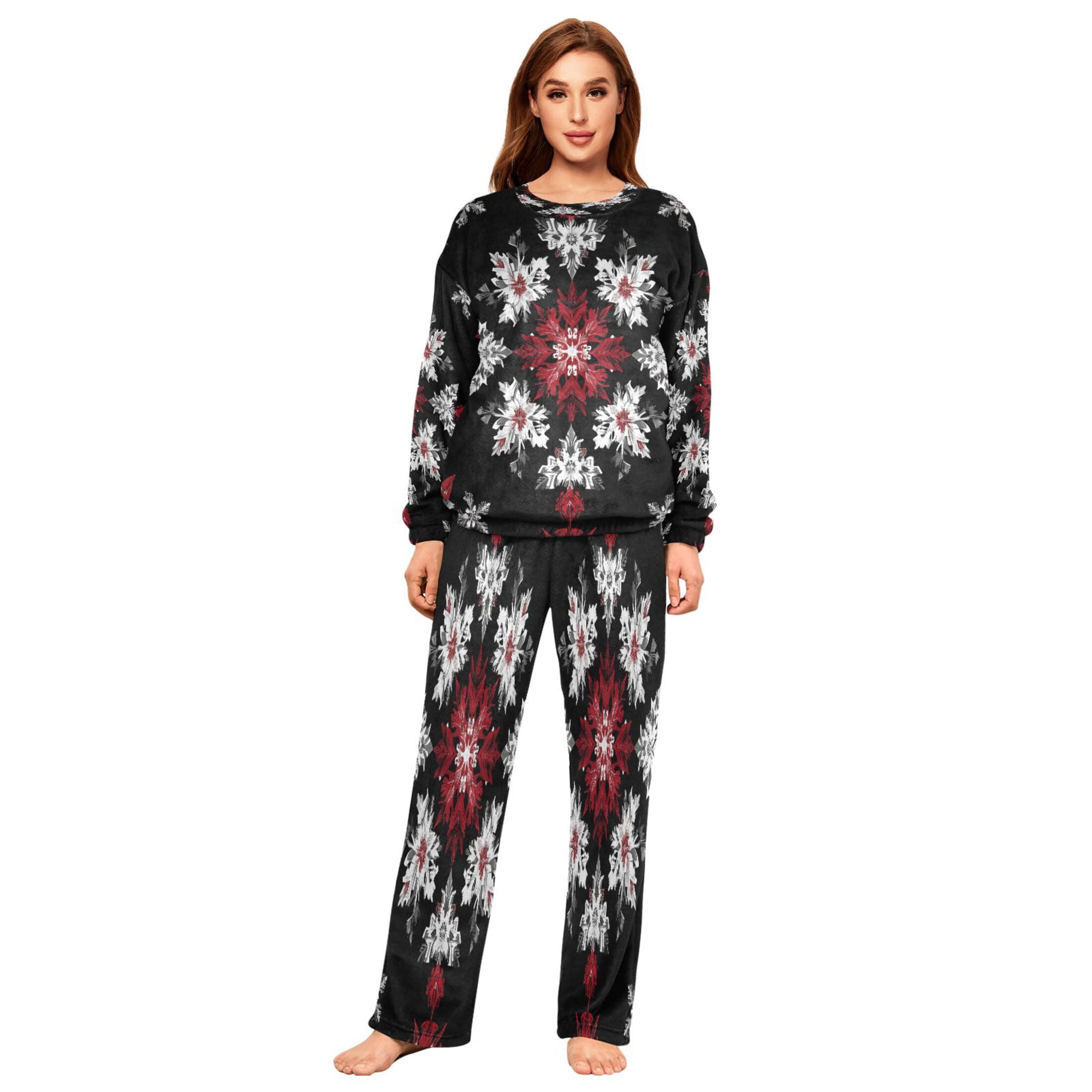 BZSMCE Women Slim Pajamas Loose Style Female Fashion Crimson and White ...